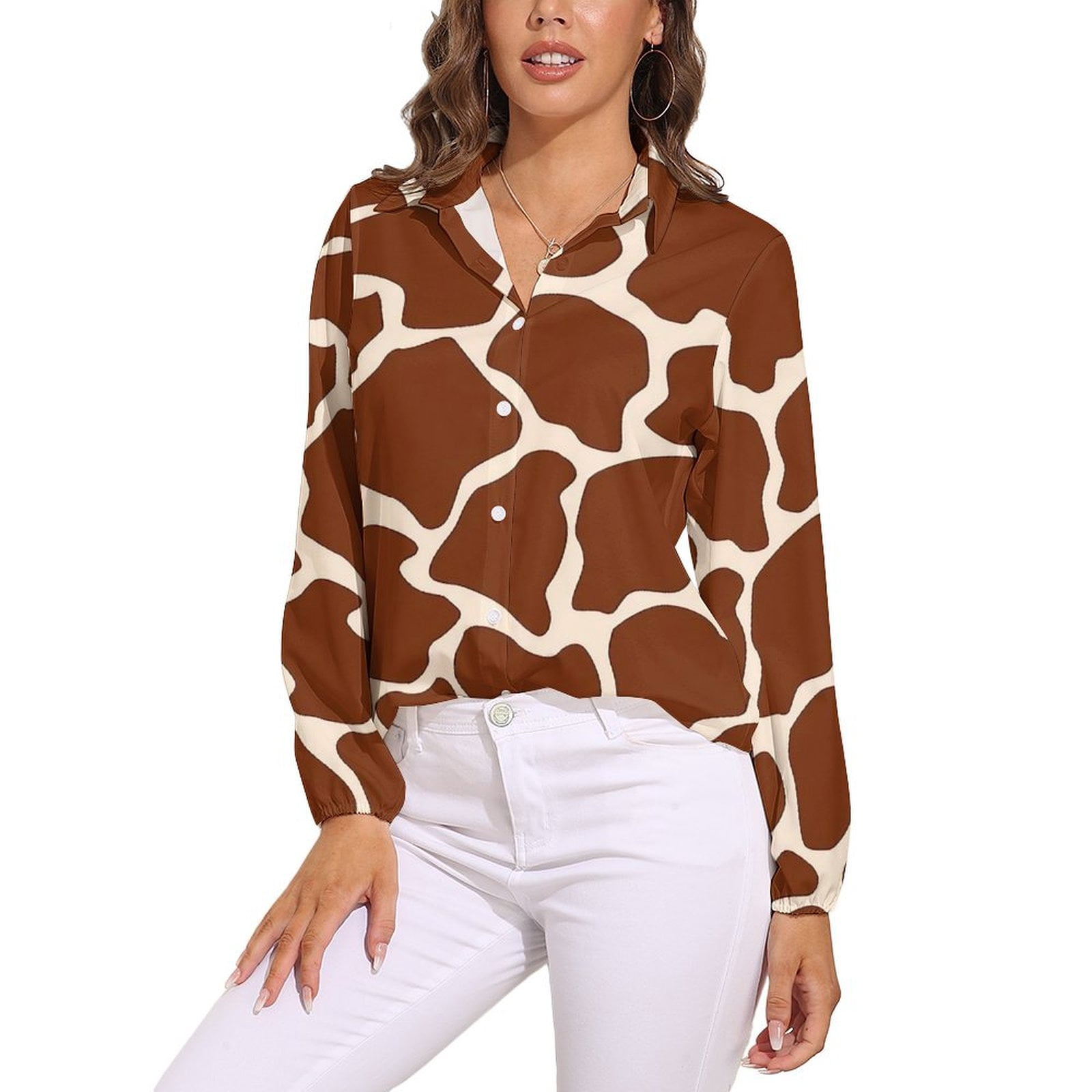 Giraffe Pattern Long Sleeve Blouse Woman Streetwear Casual Shirts ...