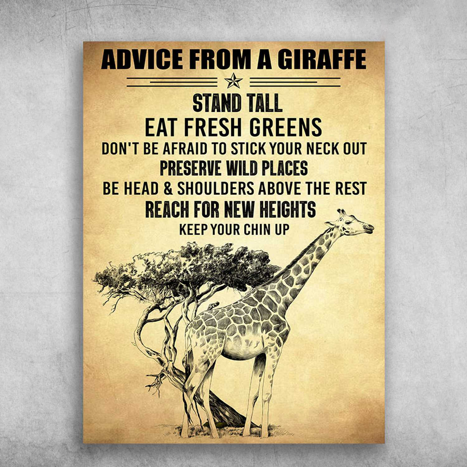 Giraffe Poster - Advice From A Giraffe, Stand Tall, Eat Fresh Greens ...