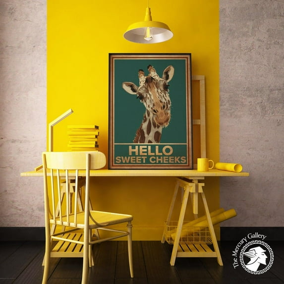 Giraffe Poster, Hello Sweet Cheeks Animal Print, Comical Quote Wall Art ...