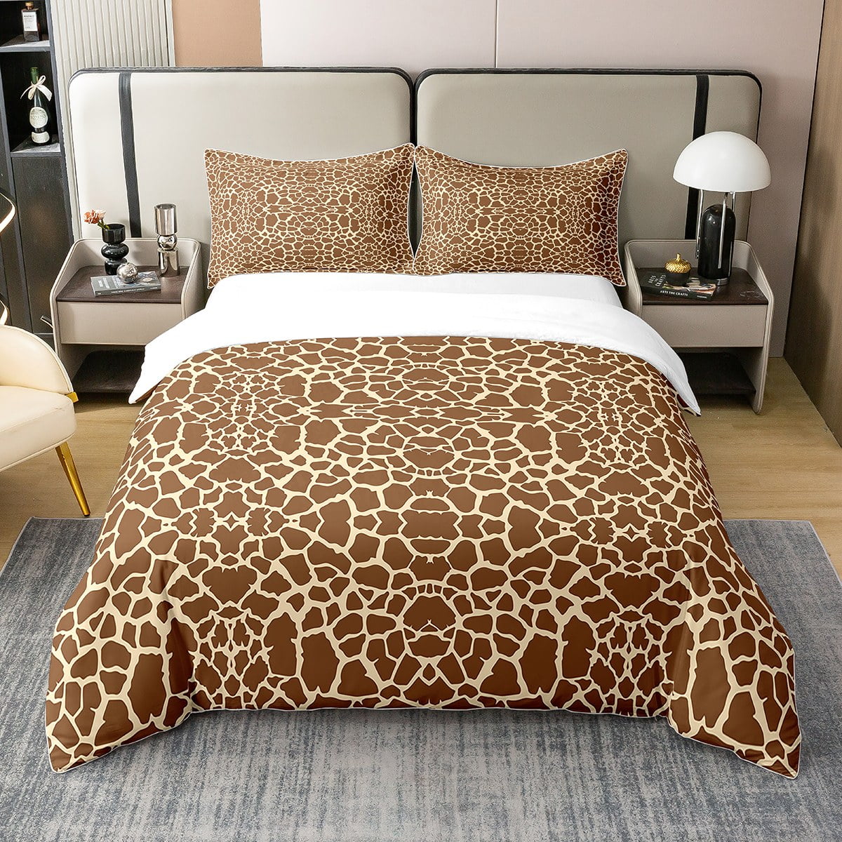 Giraffe Print 100% Cotton Duvet Cover Full,Geometric Brown Giraffe ...