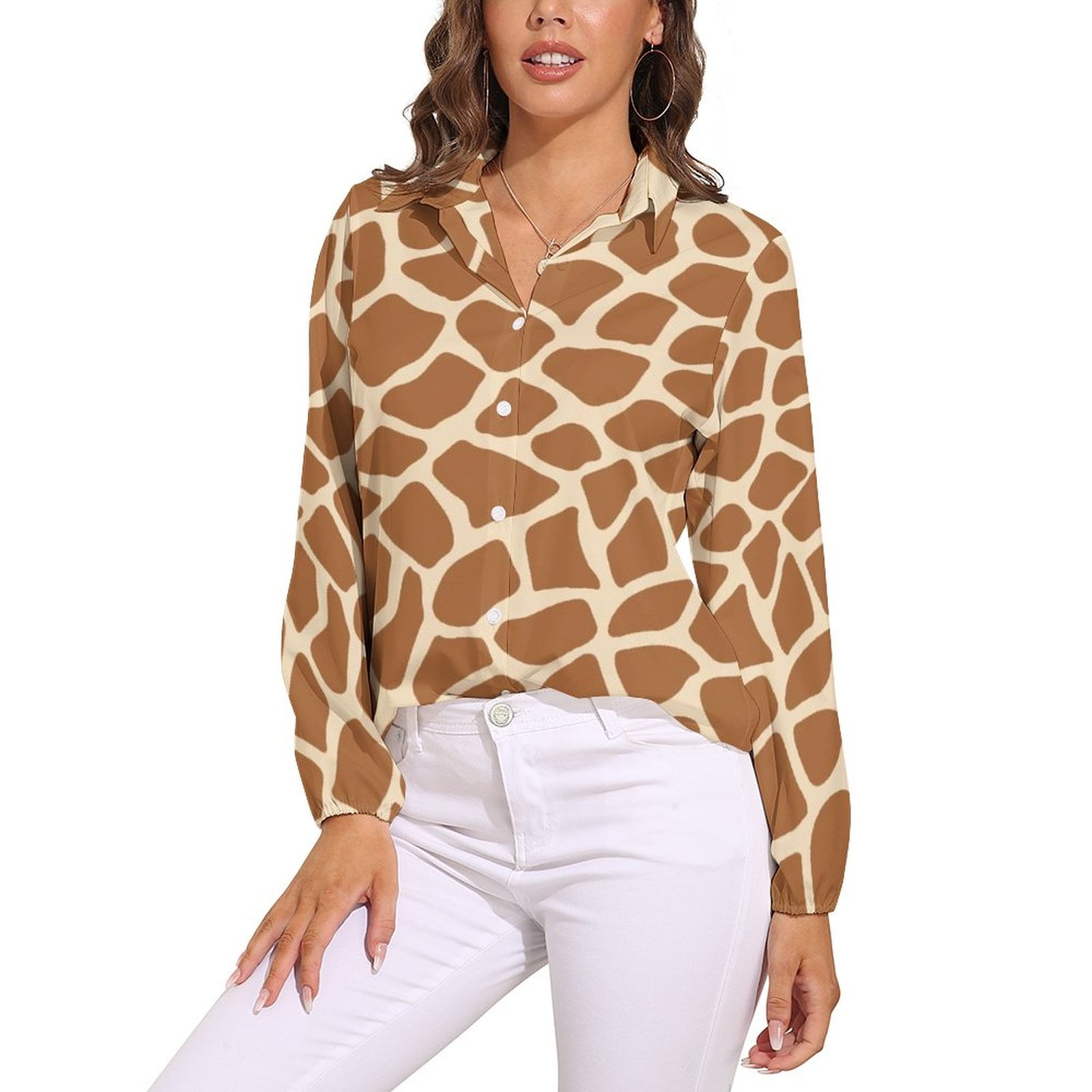 Giraffe Print Blouse Long-Sleeve Animal Art Vintage Blouses Woman ...