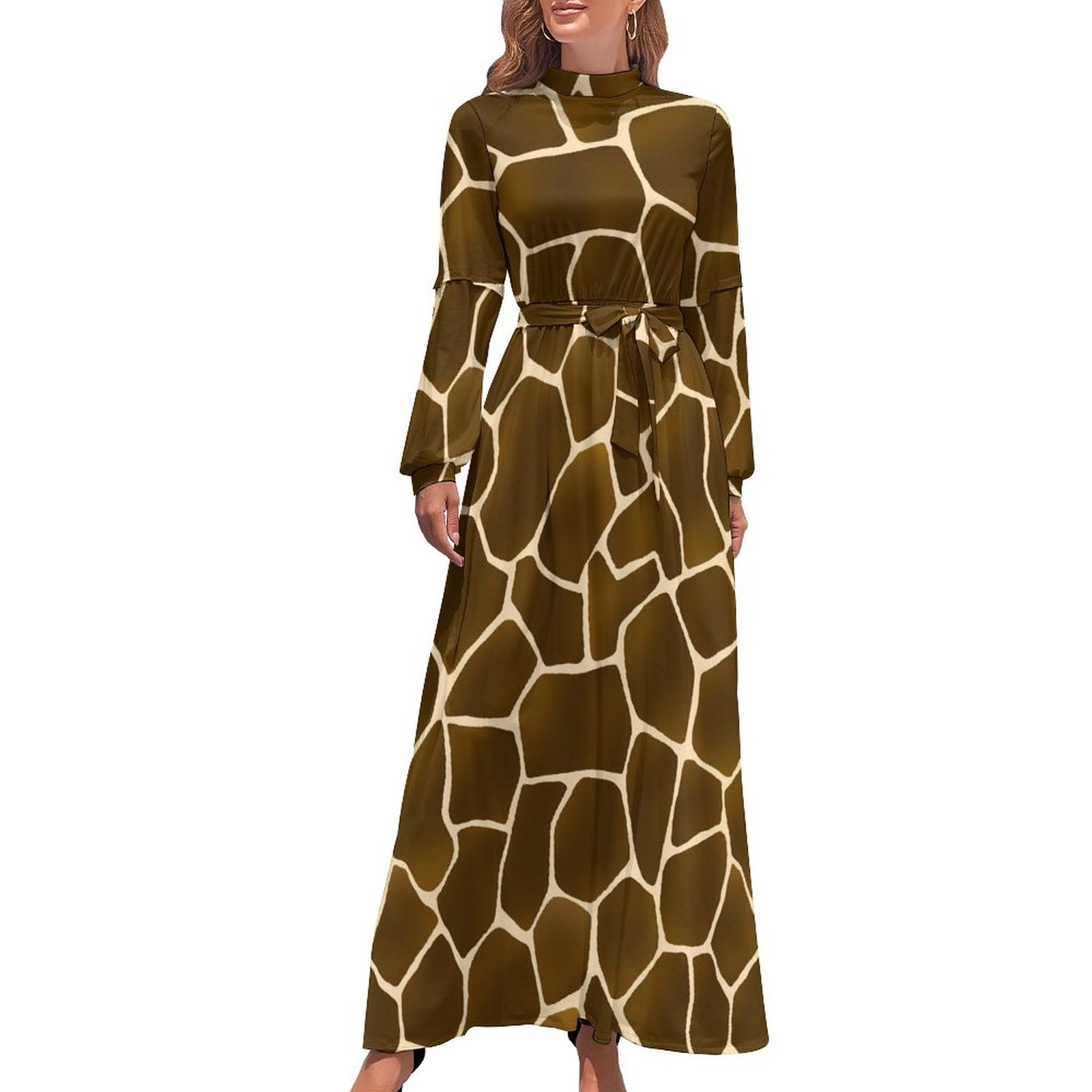 Giraffe Print Dress High Waist Green and Gold Pattern Beach Dresses ...