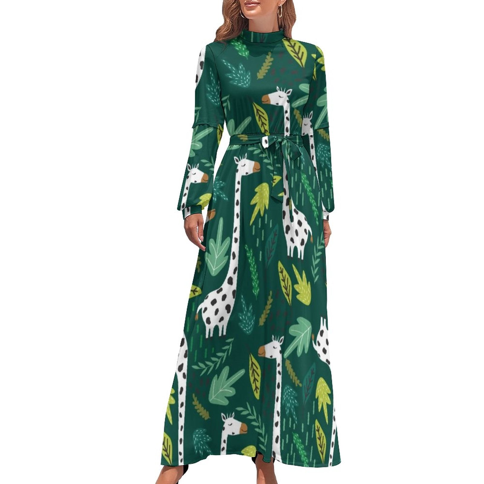 Giraffe Print Dress High Waist Green and Gold Pattern Beach Dresses ...