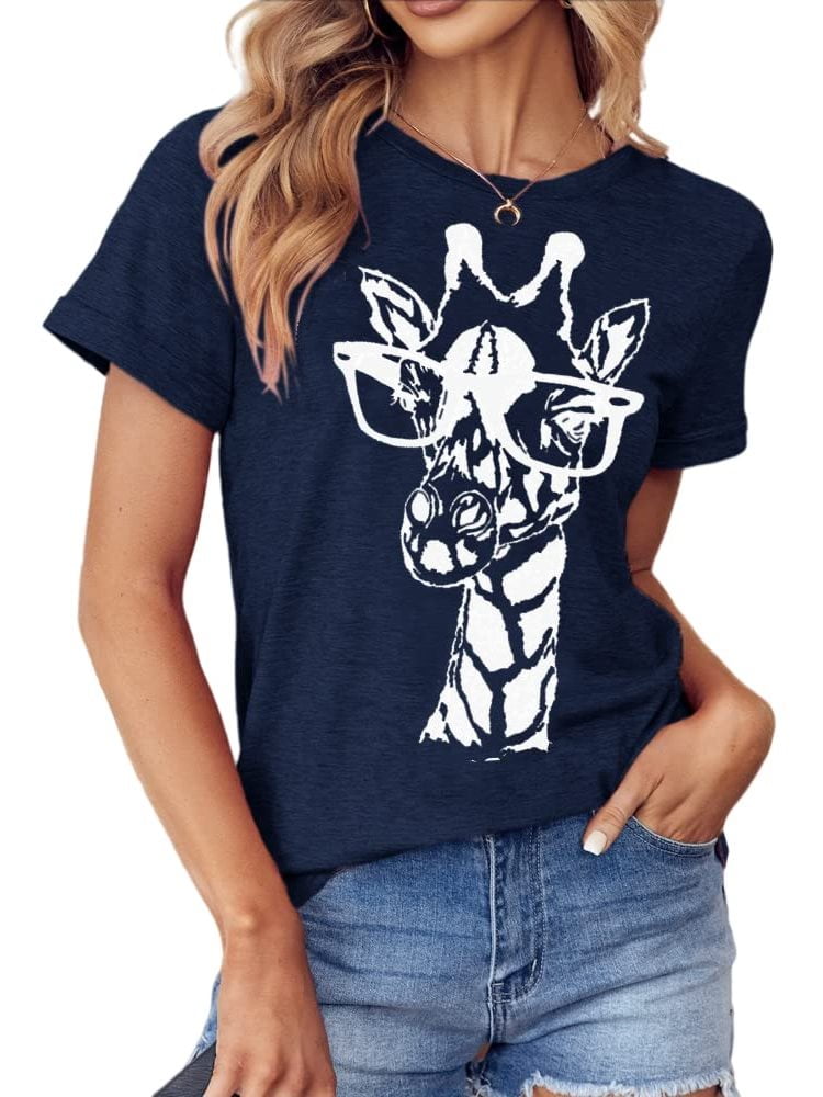 Giraffe Print Graphic Short Sleeve T-Shirt Plus Size Women Tops ...