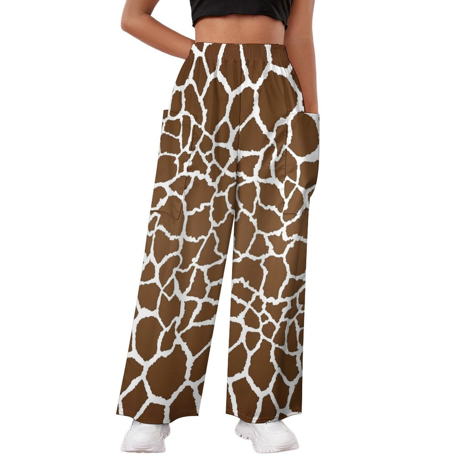 Giraffe Print Straight Leg Trousers for Women High Waist Breathable Summer Pants with Pocket ...