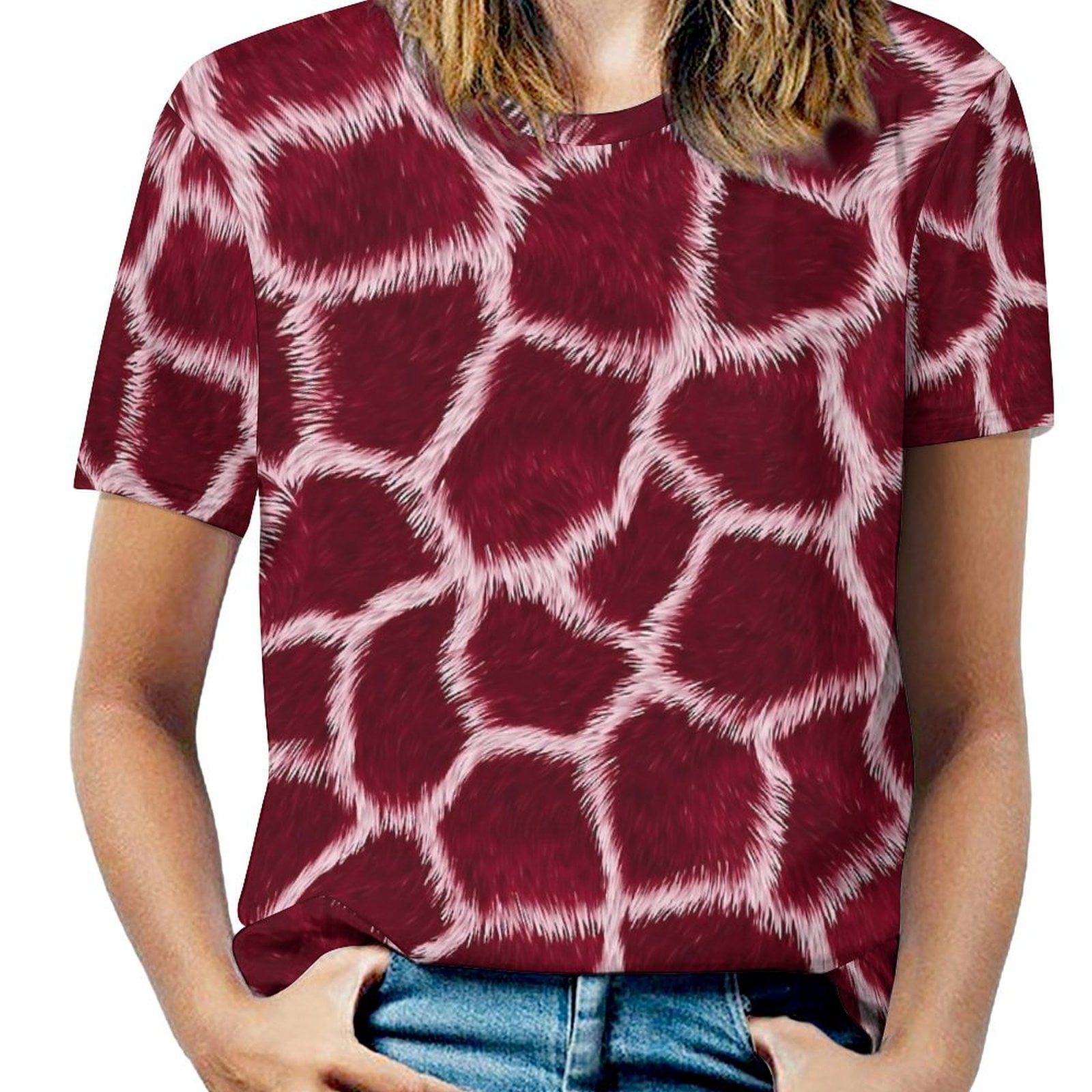Giraffe Print T-Shirt Blue Animal Aesthetic T Shirts Short Sleeve ...