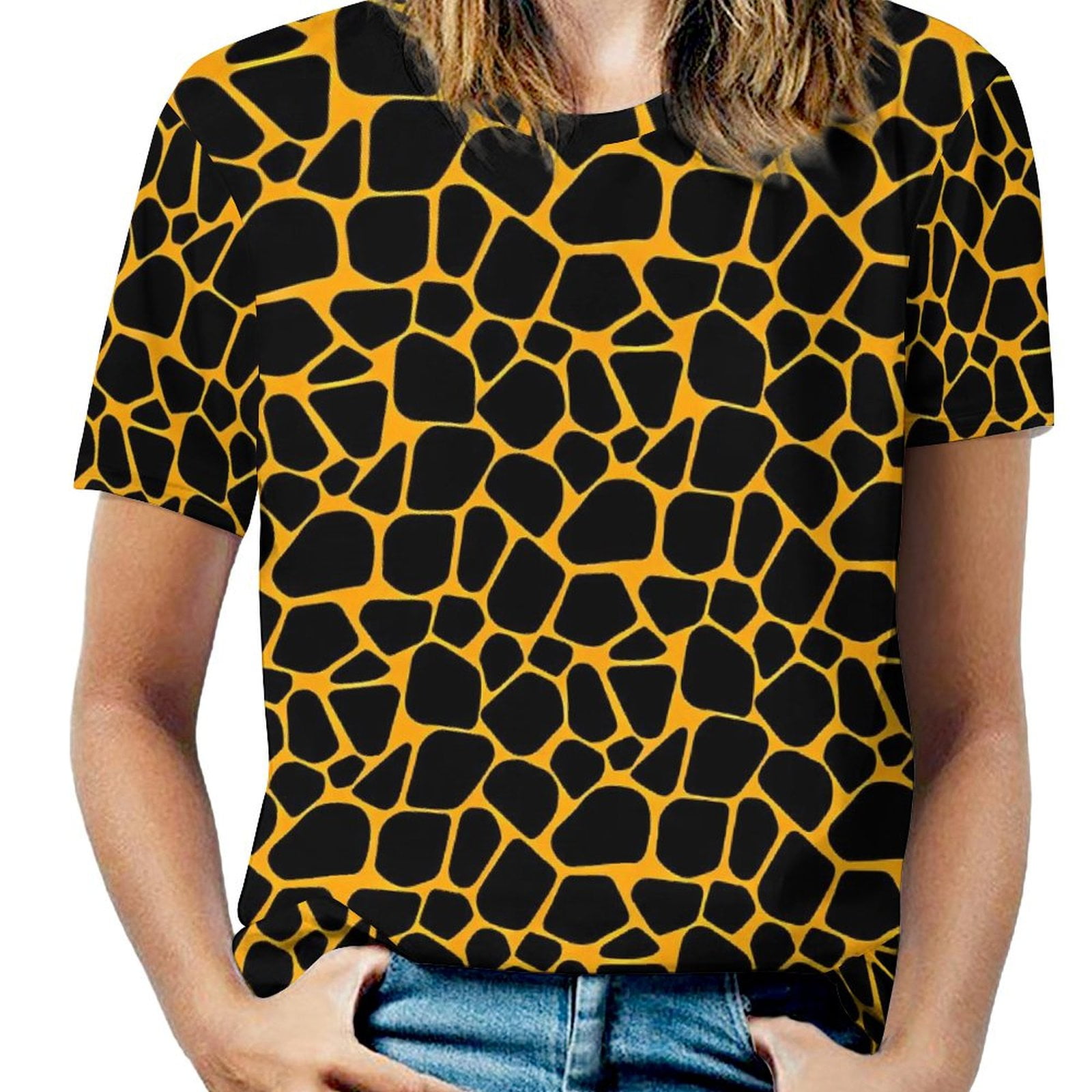 Giraffe Print T-Shirt Blue Animal Aesthetic T Shirts Short Sleeve ...