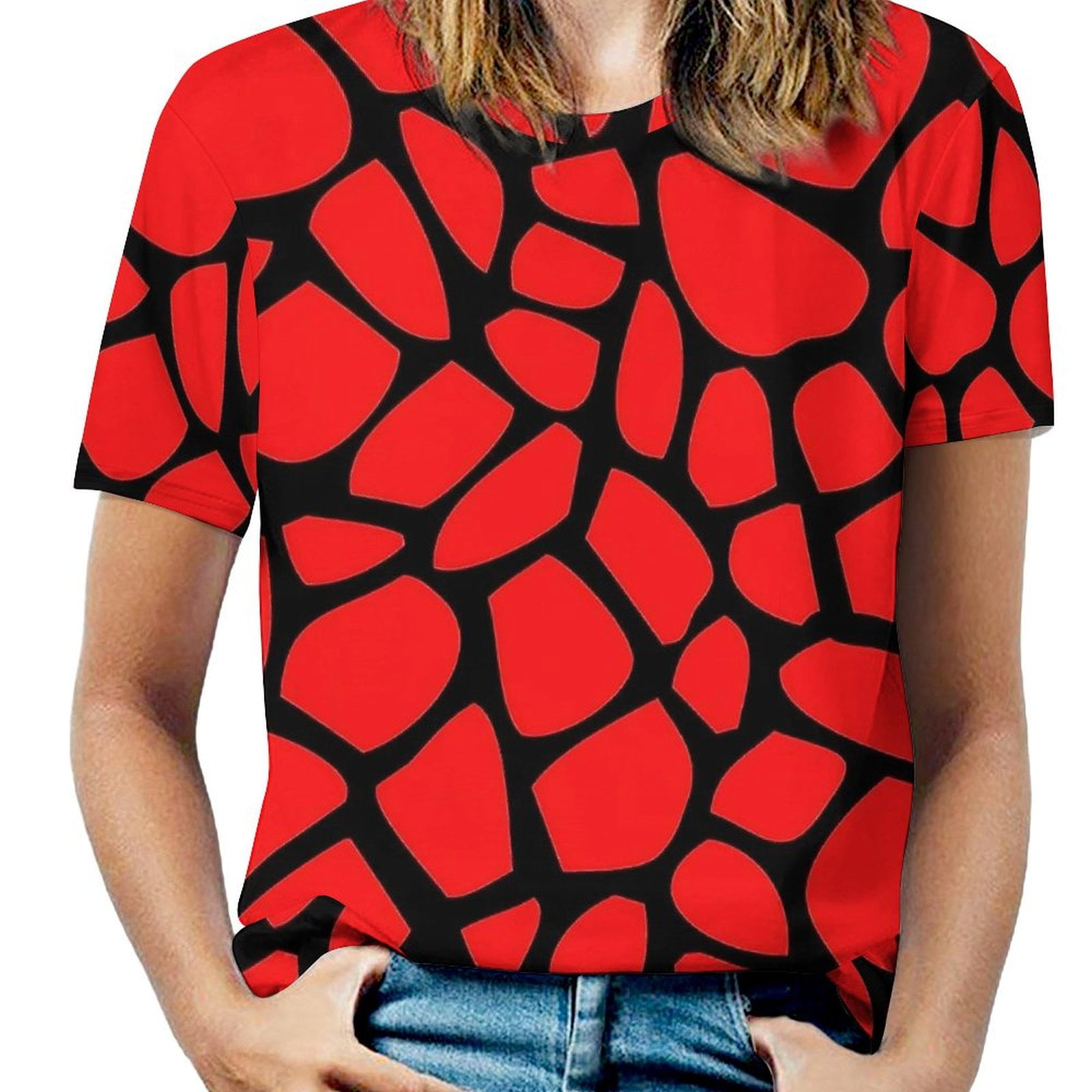 Giraffe Print T-Shirt Blue Animal Aesthetic T Shirts Short Sleeve ...