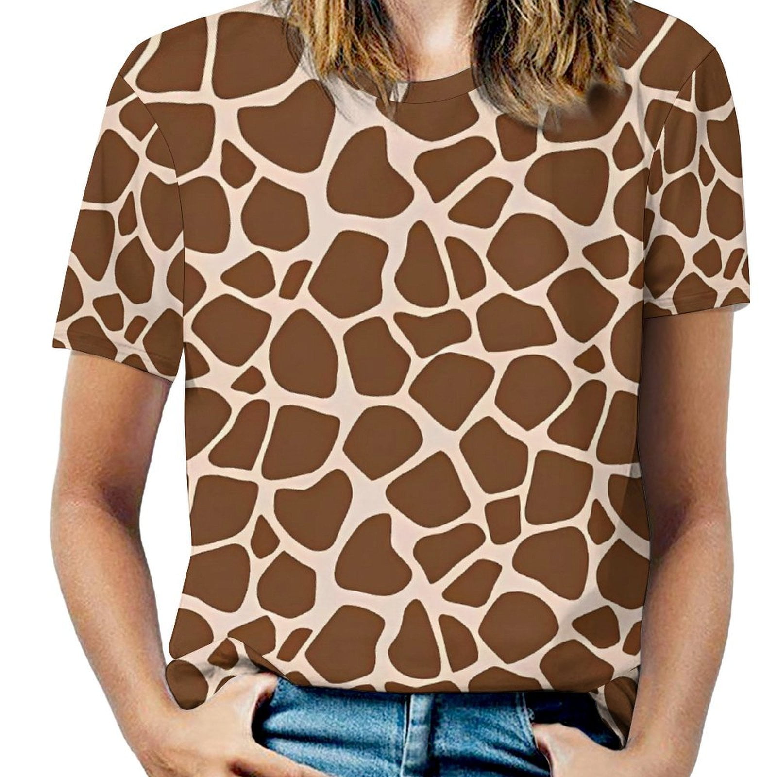 Giraffe Print T-Shirt Blue Animal Aesthetic T Shirts Short Sleeve ...