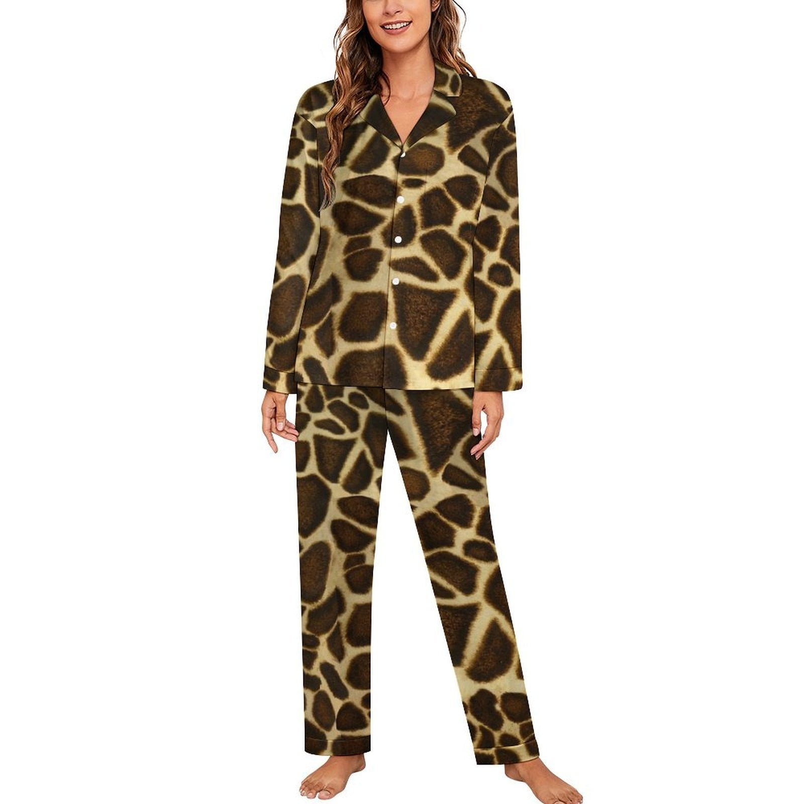 Giraffe Print Texture Pajamas Woman Home Suit Autumn Long Sleeve 2 ...