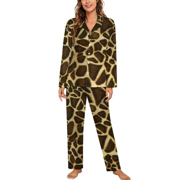 Giraffe Print Texture Pajamas Woman Home Suit Autumn Long Sleeve 2 ...