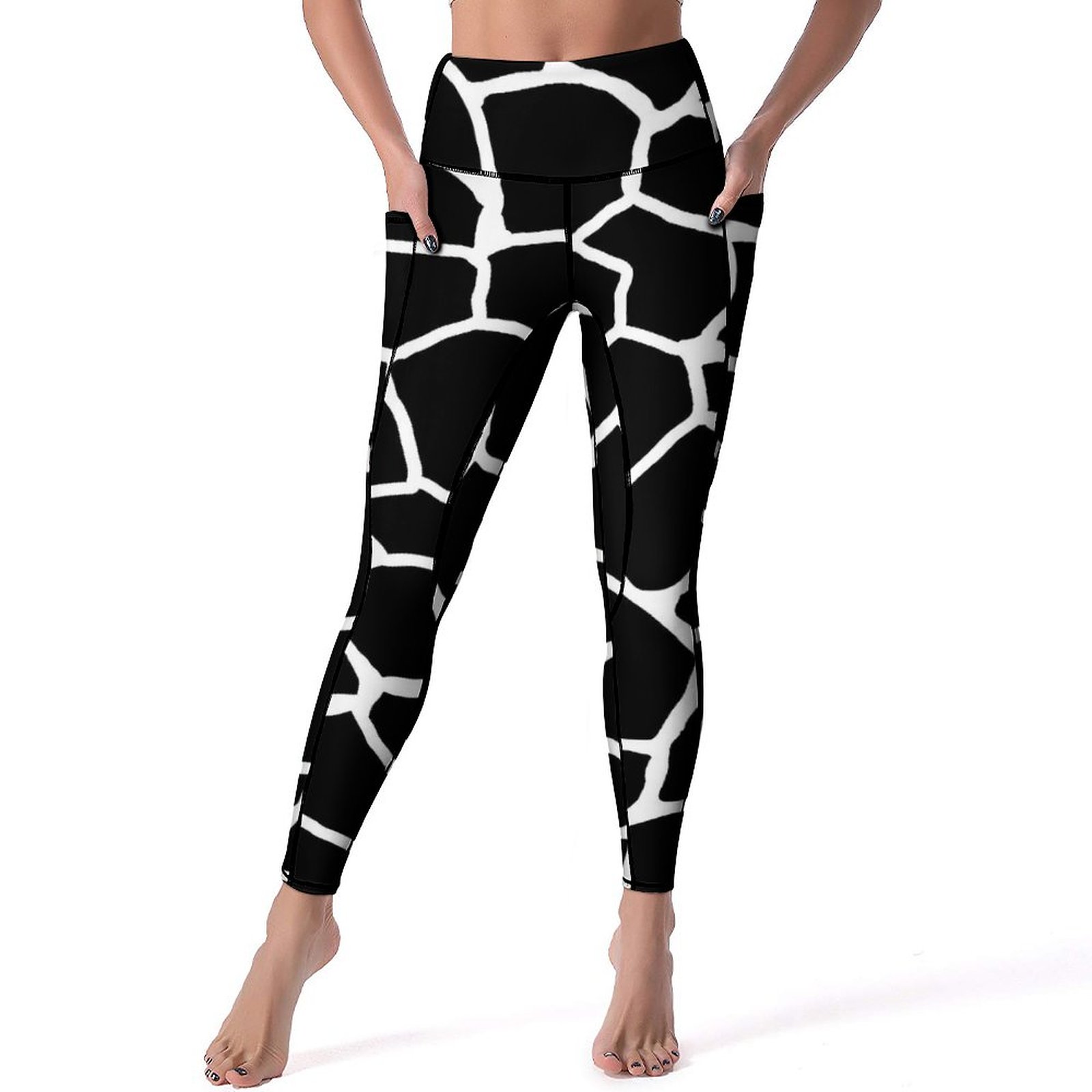 Giraffe Print Yoga Pants Pockets Blue and White Leggings Sexy Push Up Vintage Yoga Sport Legging ...