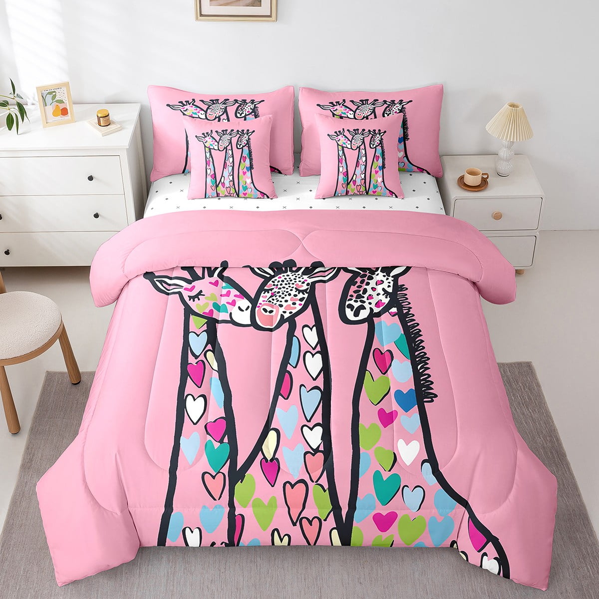 Giraffe Queen Comforter Set 7 Pieces,All Season Bed in a Bag Queen ...