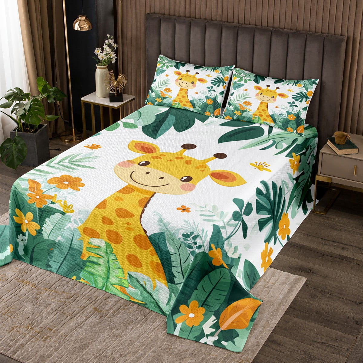 Giraffe Quilted Coverlet Cartoon Jungle Animal Bedspread King Teens ...