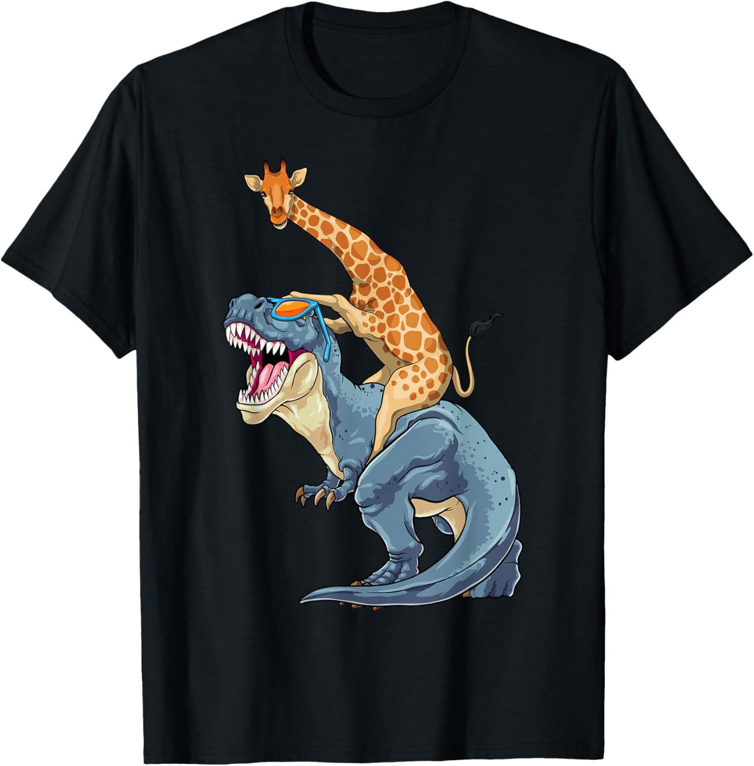 Giraffe Riding Dinosaur T-Rex African Animal Dino Funny T-Shirt ...