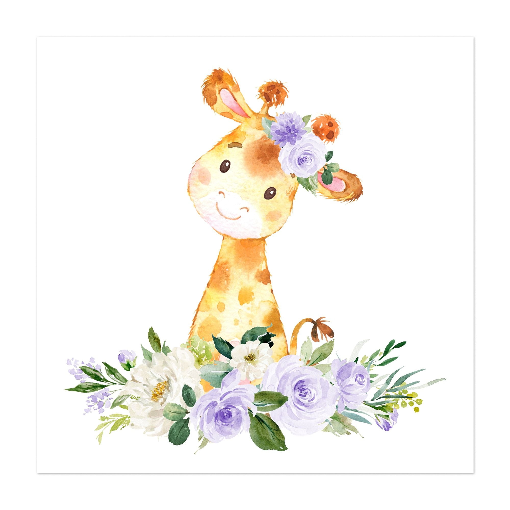 Giraffe, Safari Animals, Jungle Animals, Purple Flowers, Gender Neutral ...