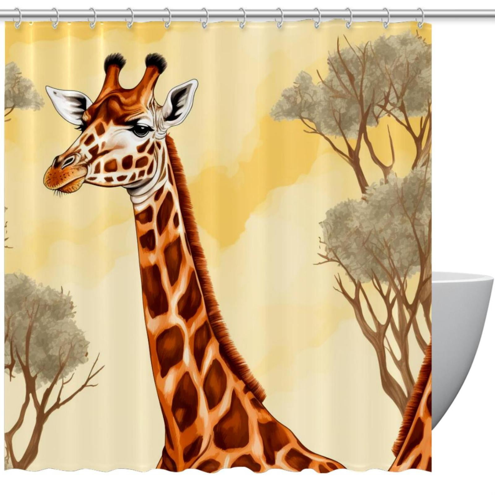 Giraffe Shower Curtain Waterproof Bathroom Curtain With Grommets And