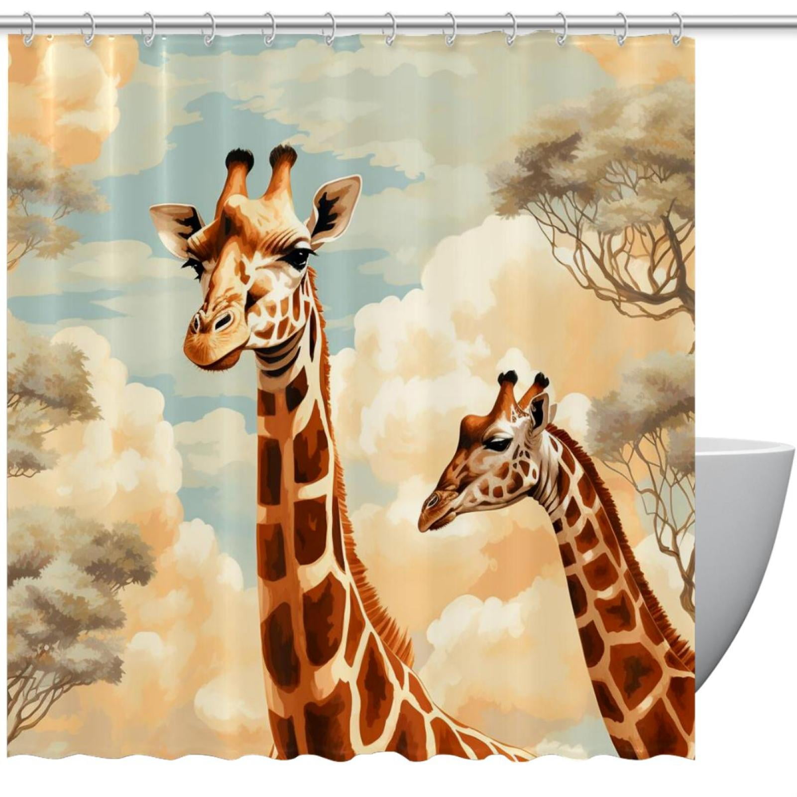 Giraffe Shower Curtain Waterproof Bathroom Curtain With Grommets And