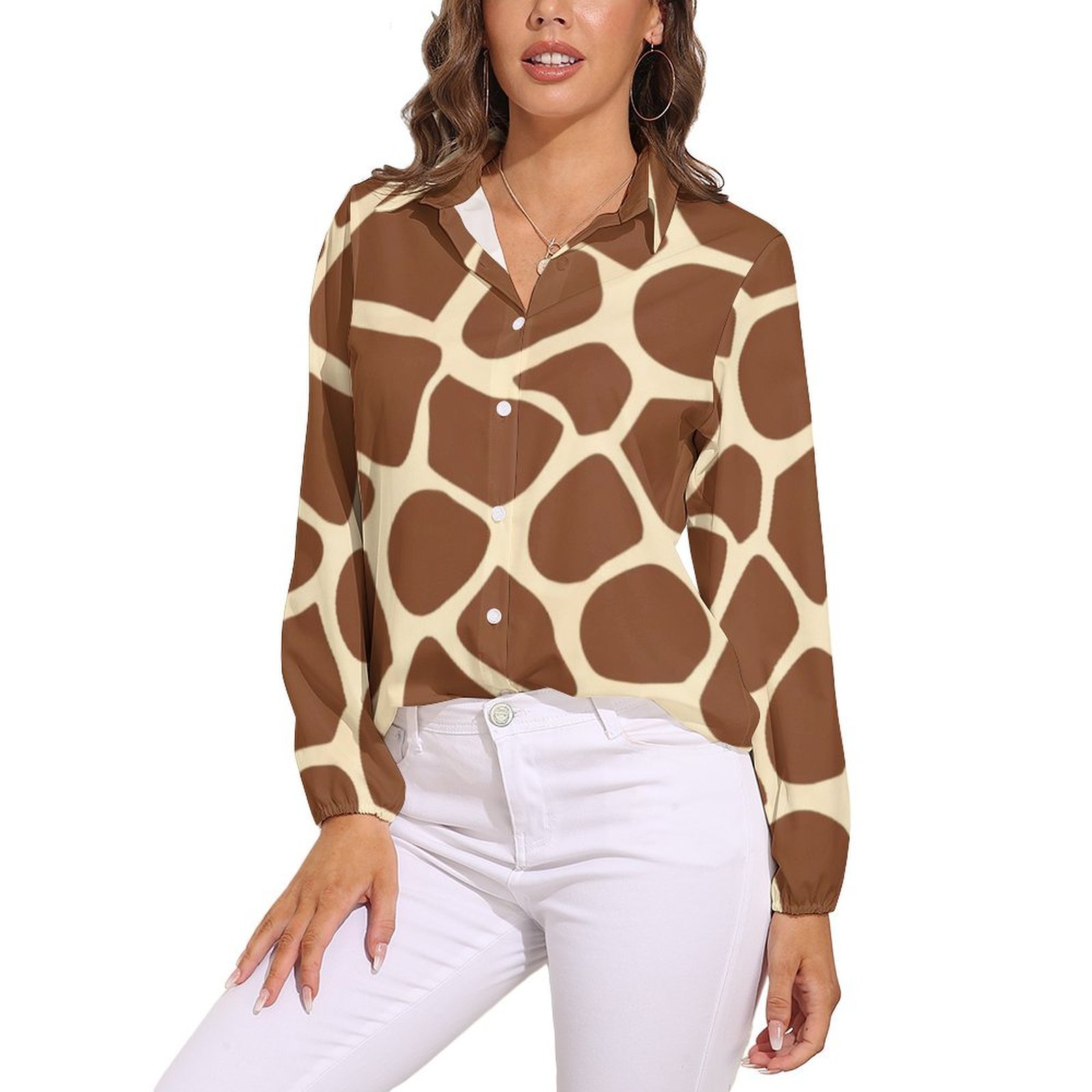 Giraffe Skin-1 Vntage Casual Long Sleeve Shirt Blouse Woman Streetwear ...