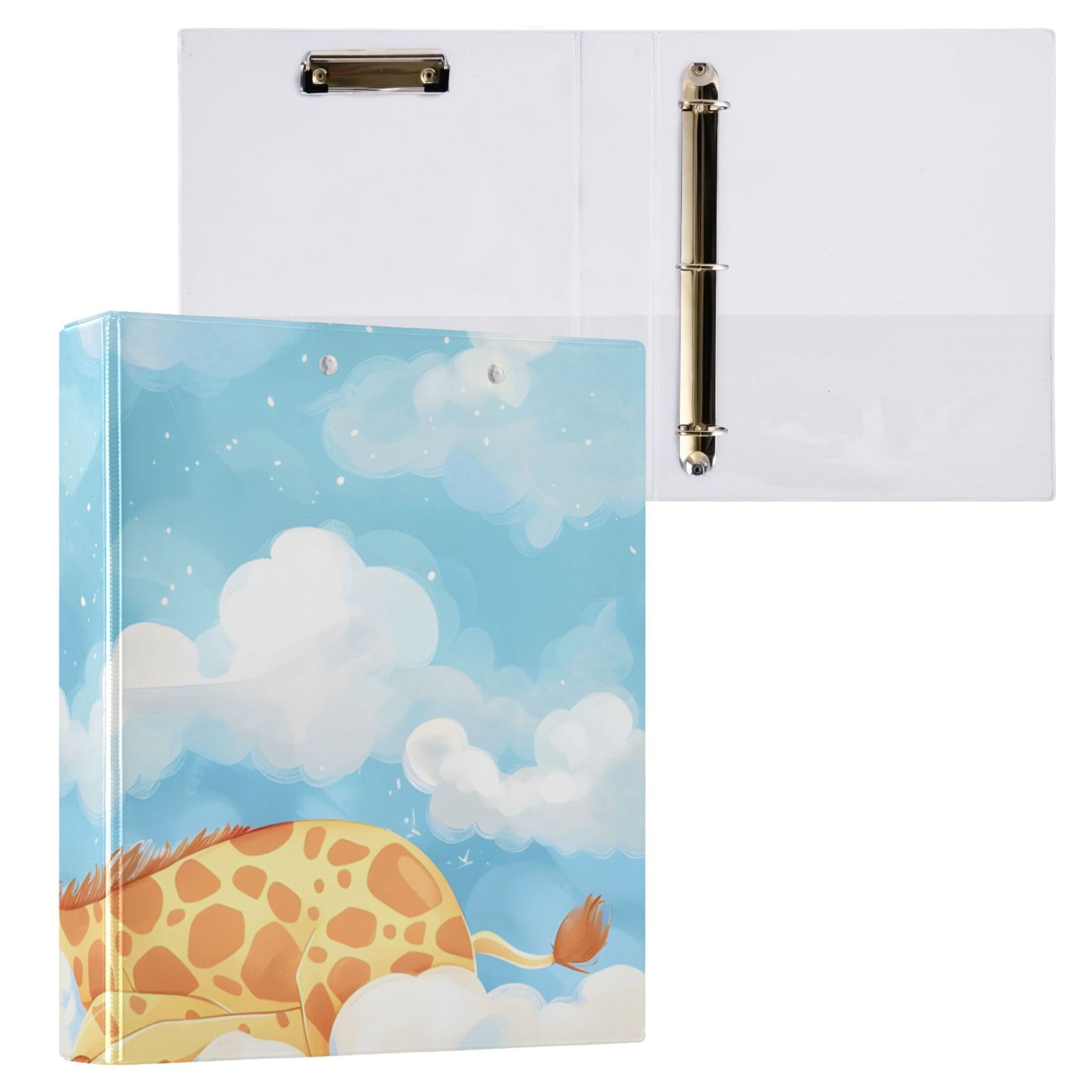 Giraffe Sleeping in Clouds Round Ring Binder 3 Rings 1.5" Capacity File ...