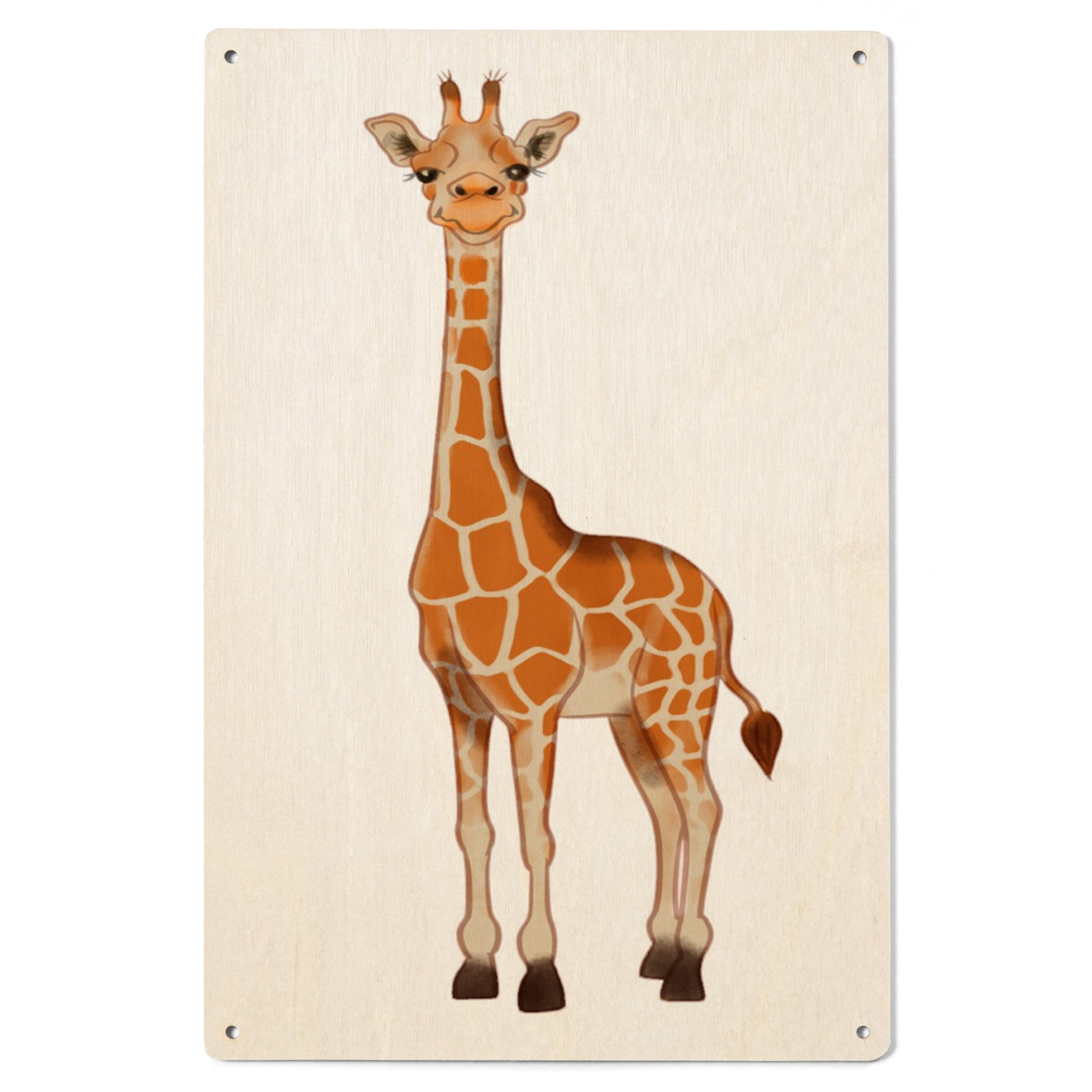 Giraffe, Soft Cartoon Birch Wood Wall Sign (6x9 Rustic Home Decor ...