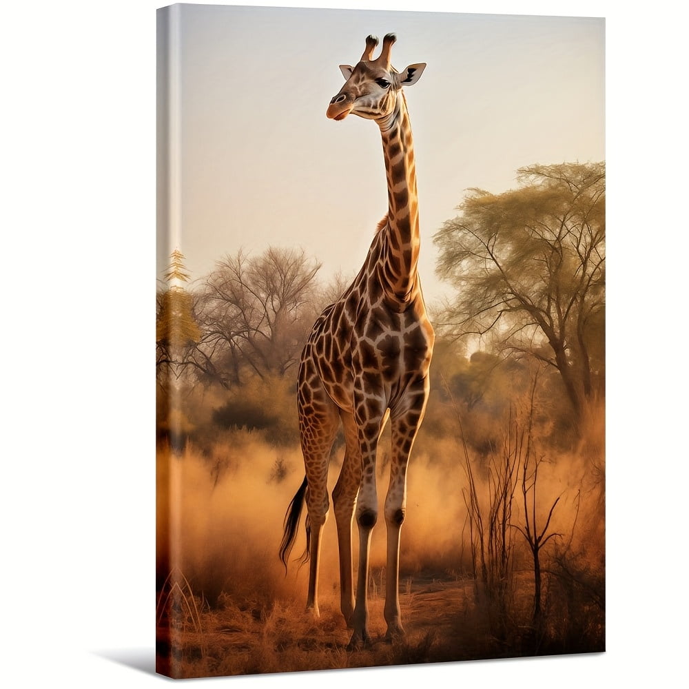 Giraffe Standing In African Bushveld. Large Wooden Framed Wall Art Home ...