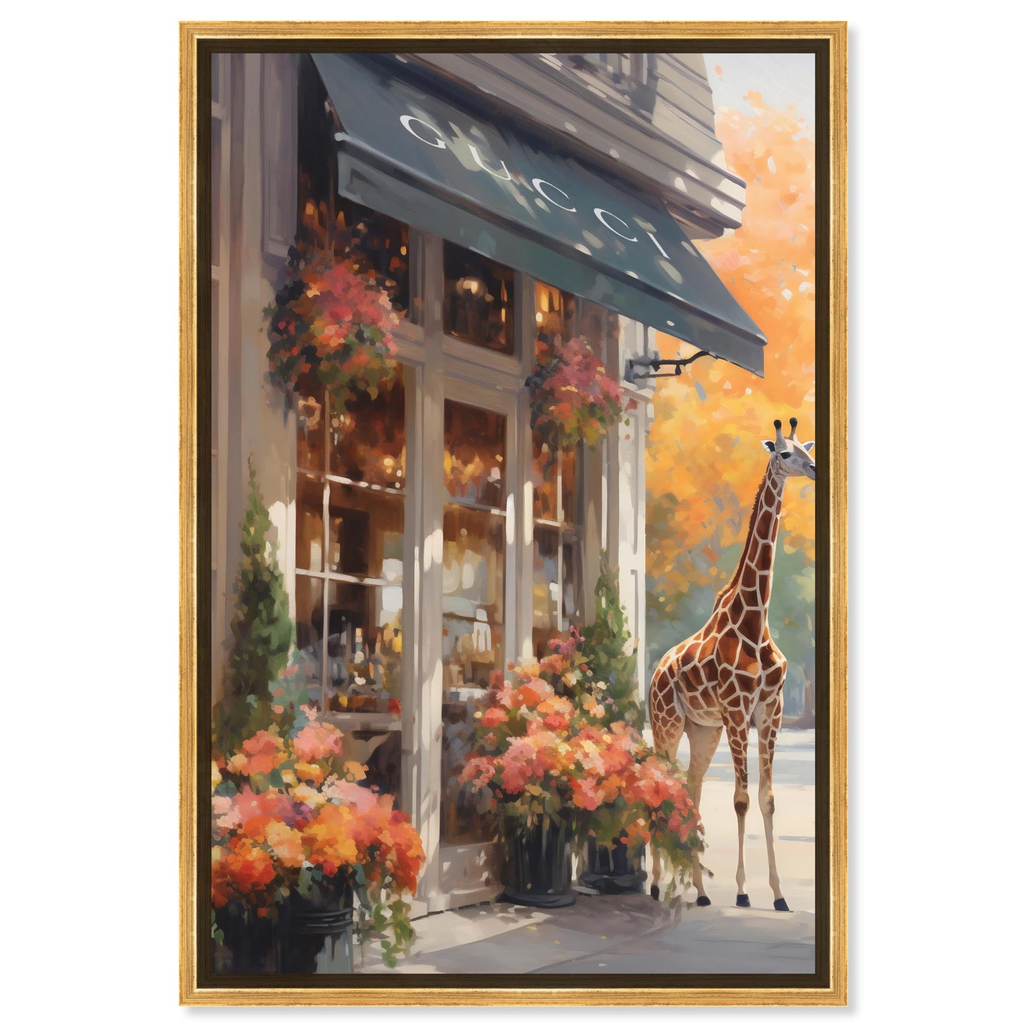 Giraffe Storefront Canvas Fashion Designer Wall Art by Art Remedy, Gold ...