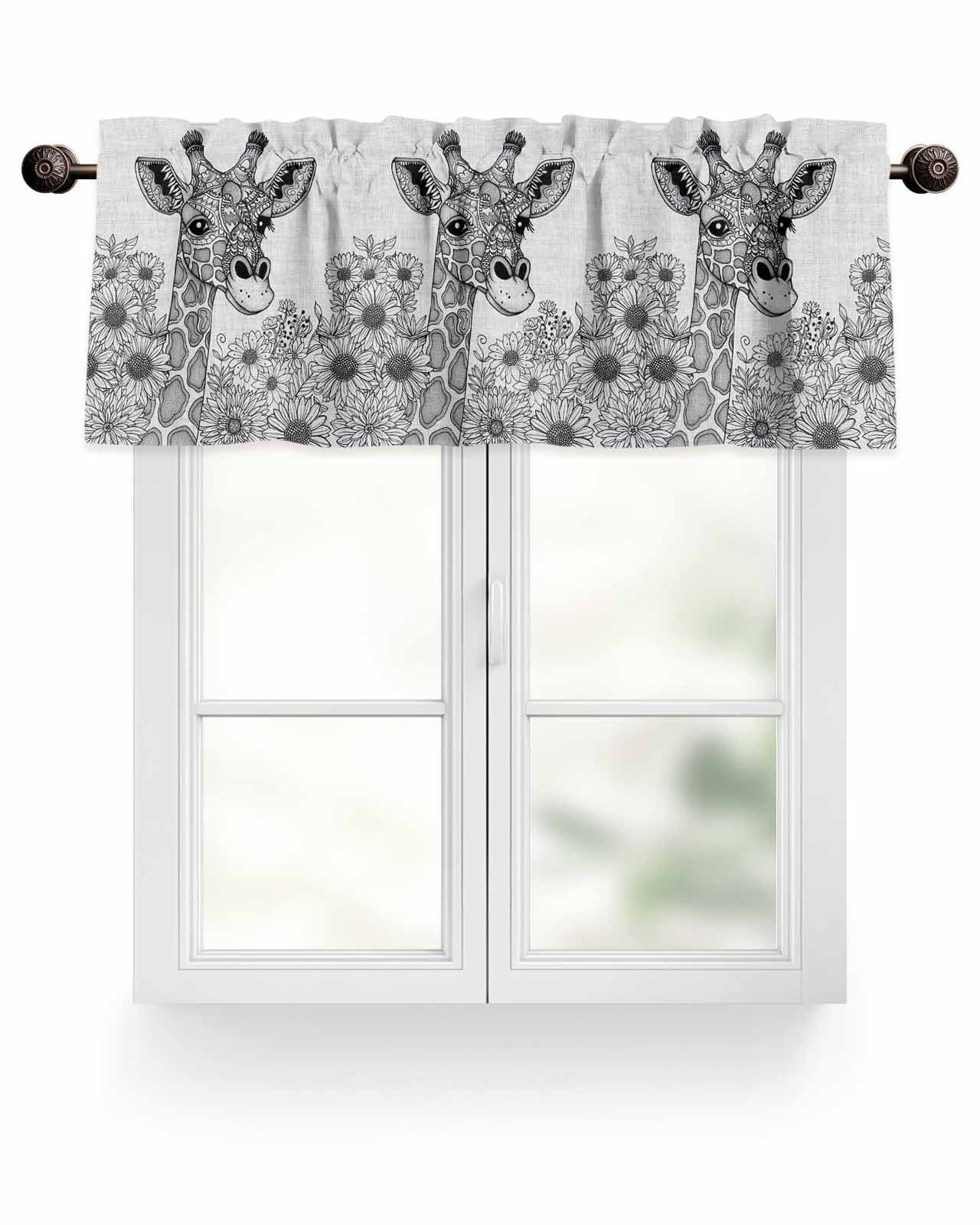 Giraffe Sunflowers Valances for Windows Black White Geometric Pattern ...