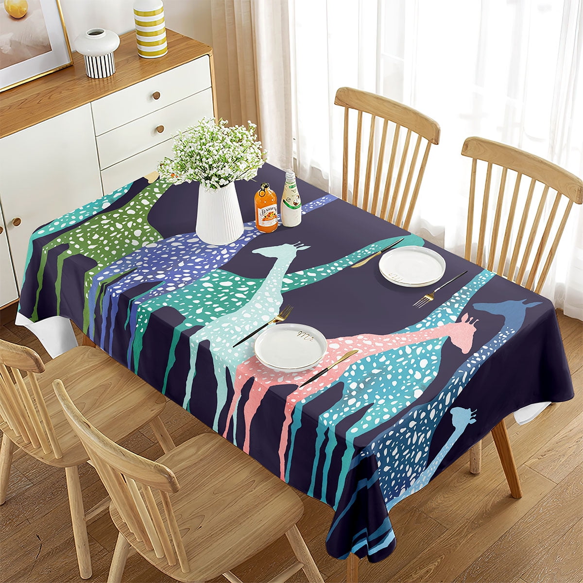 Giraffe Tablecloth Rectangular Cartoon Wild Animals r Tablecloth for ...