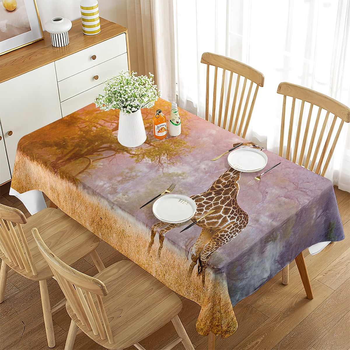Giraffe Tablecloth Rectangular Cartoon Wild Animals r Tablecloth for ...
