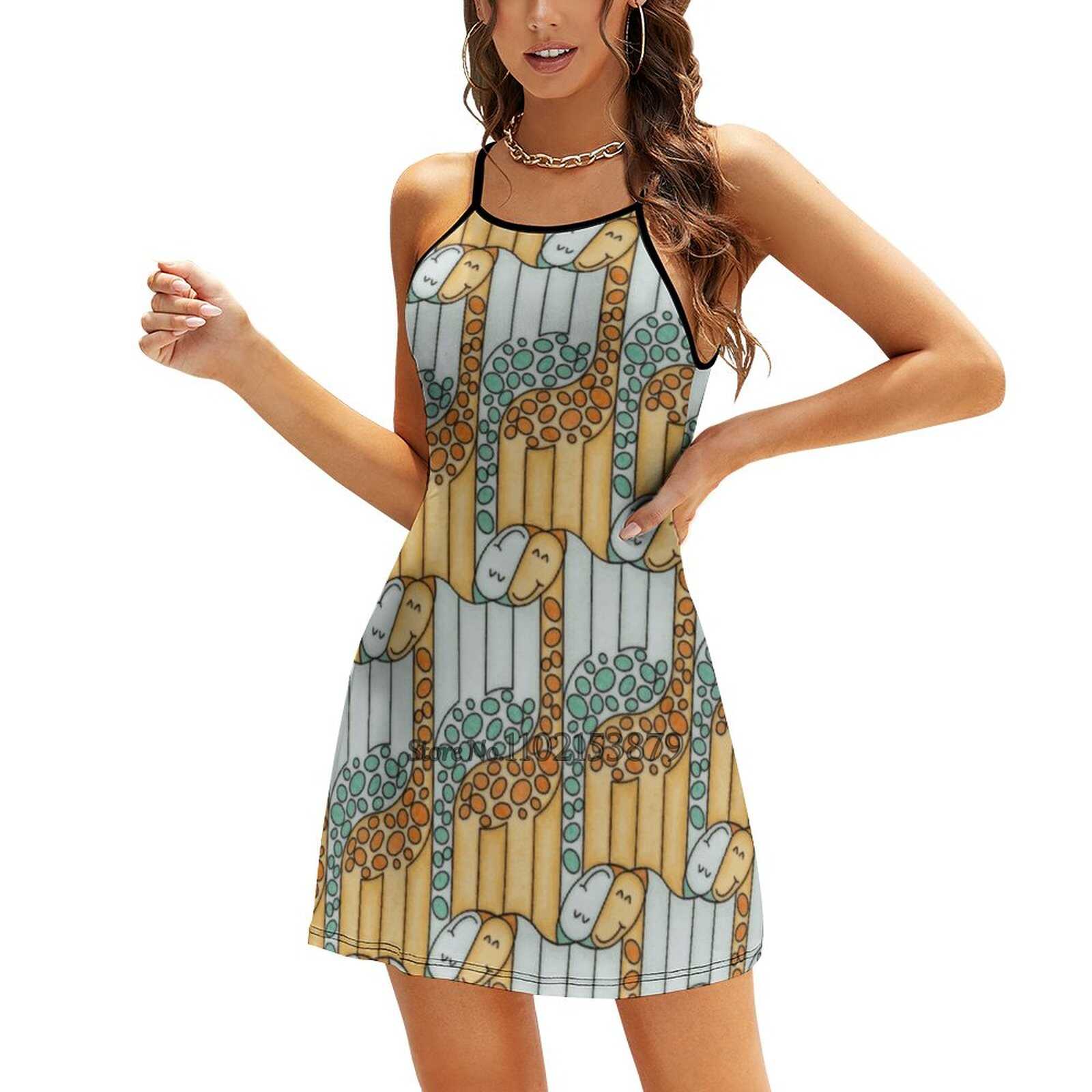 Giraffe Tessellation Back Lacing Backless Dress Square Neck Dress ...