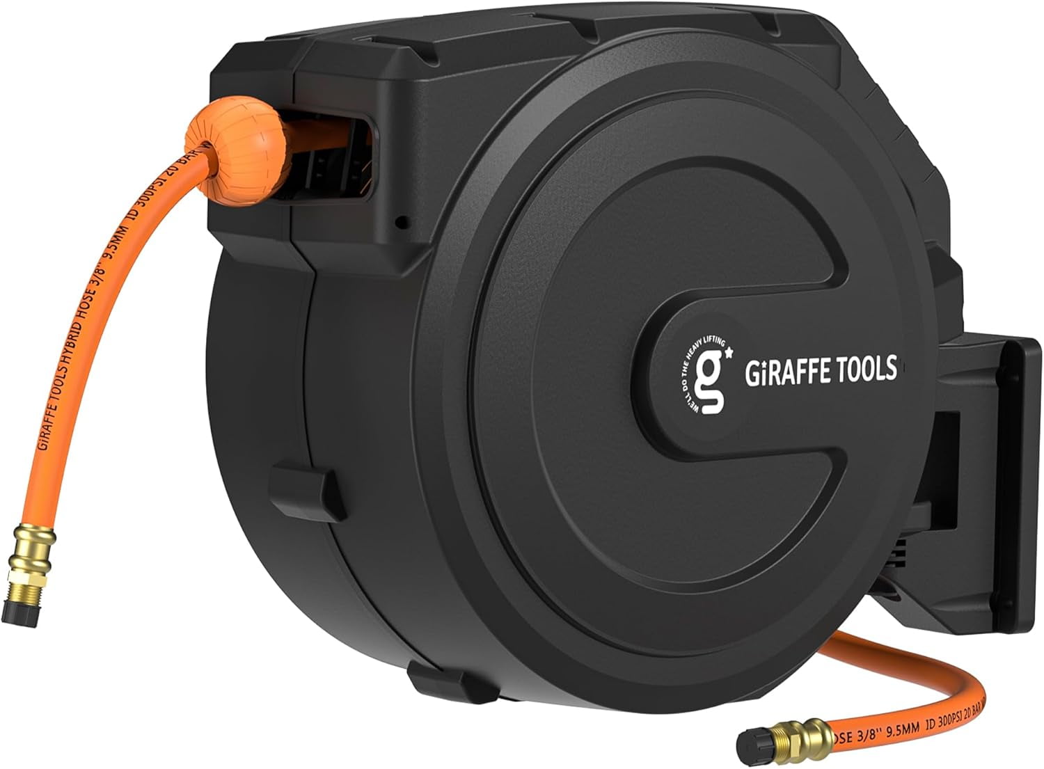 Giraffe Tools Retractable Air Hose Reel, 3/8in-50 ft, Wall Mounted with 180° Swivel Bracket ...