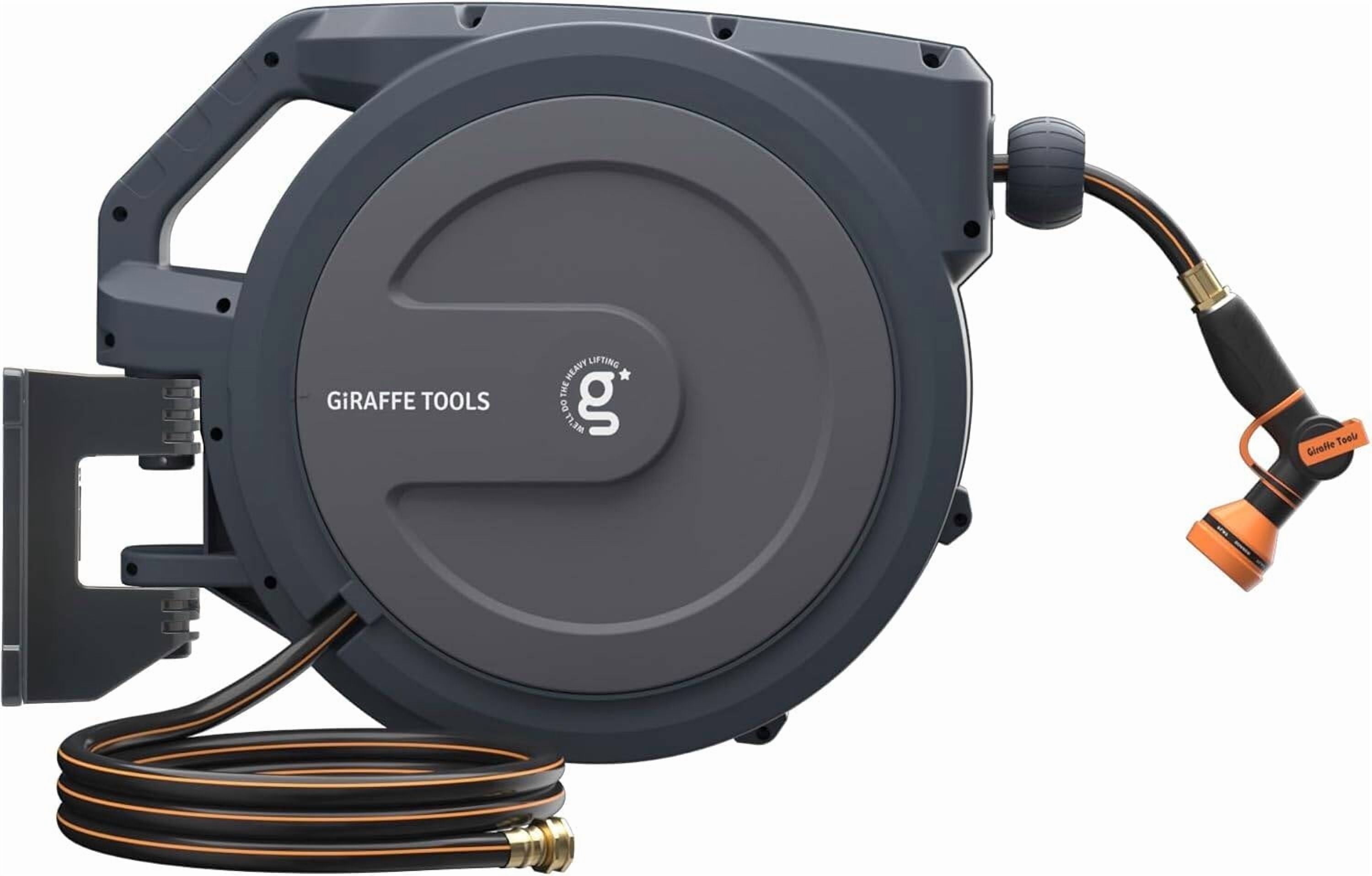 Giraffe Tools Retractable Garden Hose Reel 1/2in-100ft, Metal Bracket ...