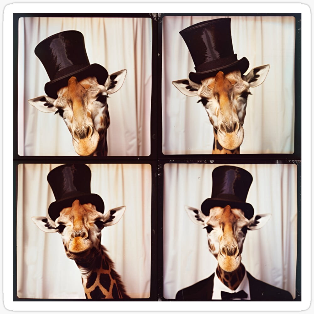 Giraffe In A Top Hat Retro Photobooth Style Animal Art Stickerphone ...