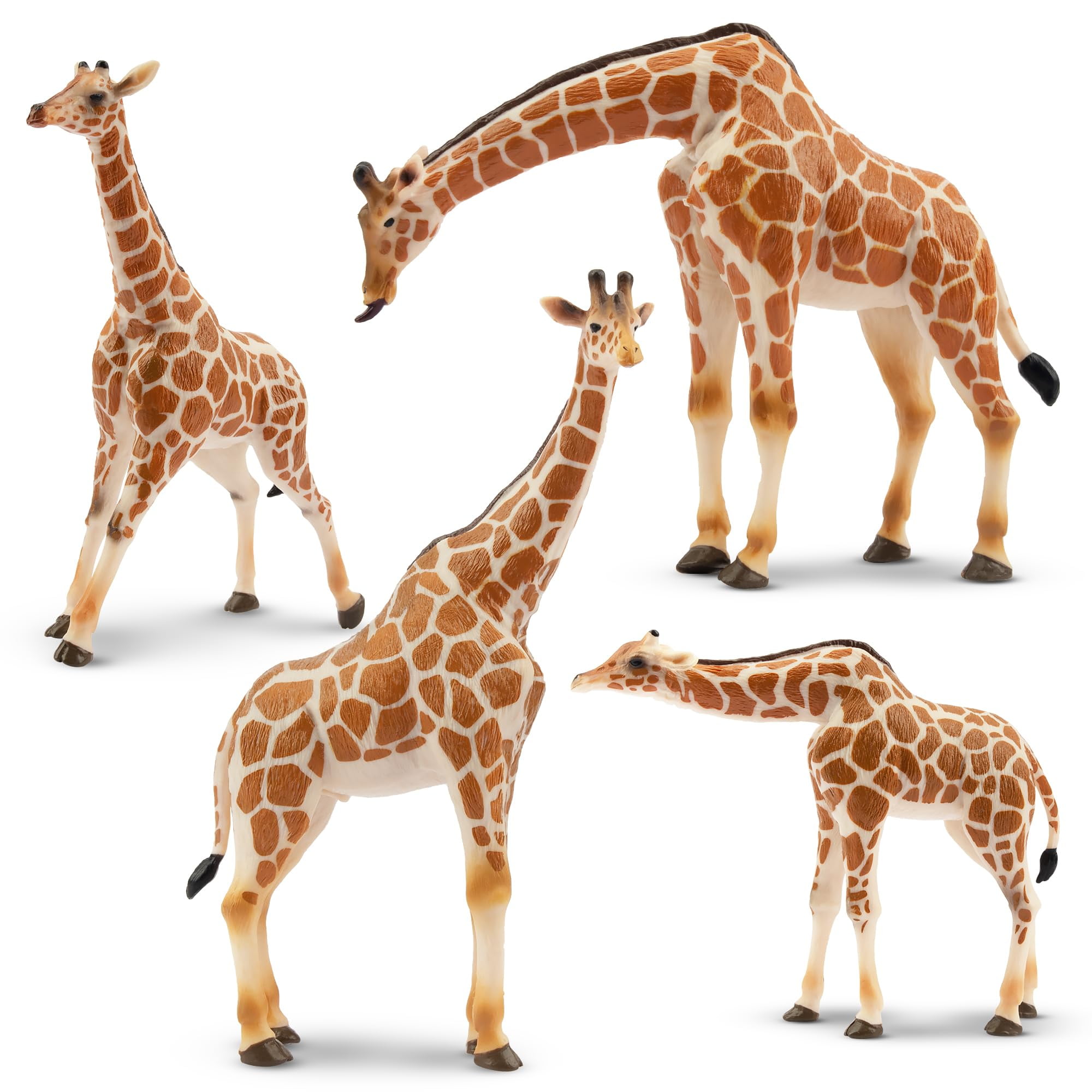 Giraffe Toy Figurines Set, 4Pcs Plastic Giraffe Figures And Calf ...