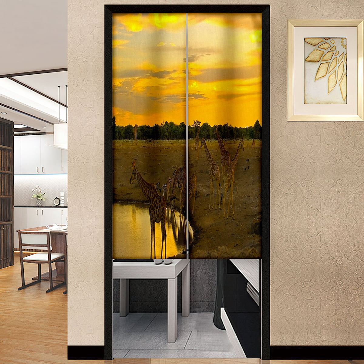 Giraffe Tree Scenery Japanese Door Curtain Kitchen Partition Drapes ...
