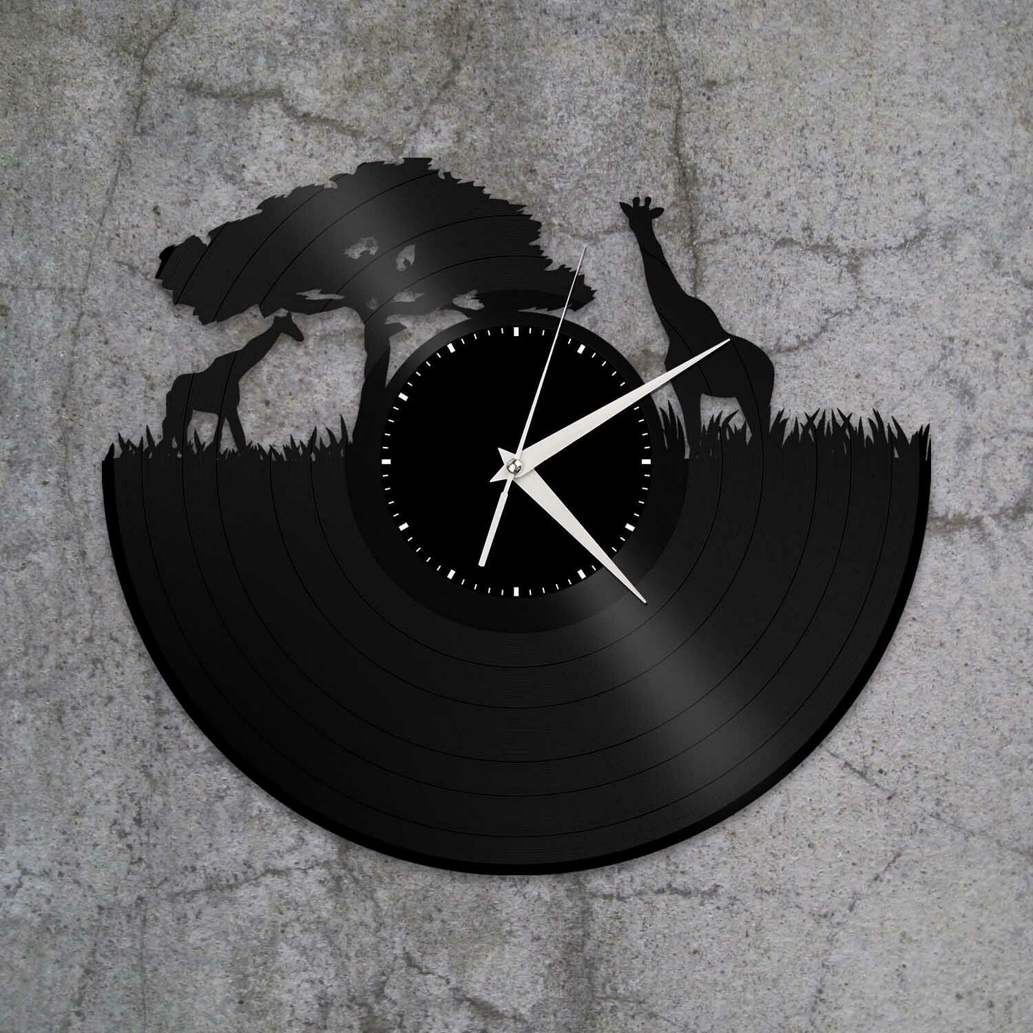 Giraffe Trees Vinyl Wall Clock Animals Lovers Unique Gift Home Room ...