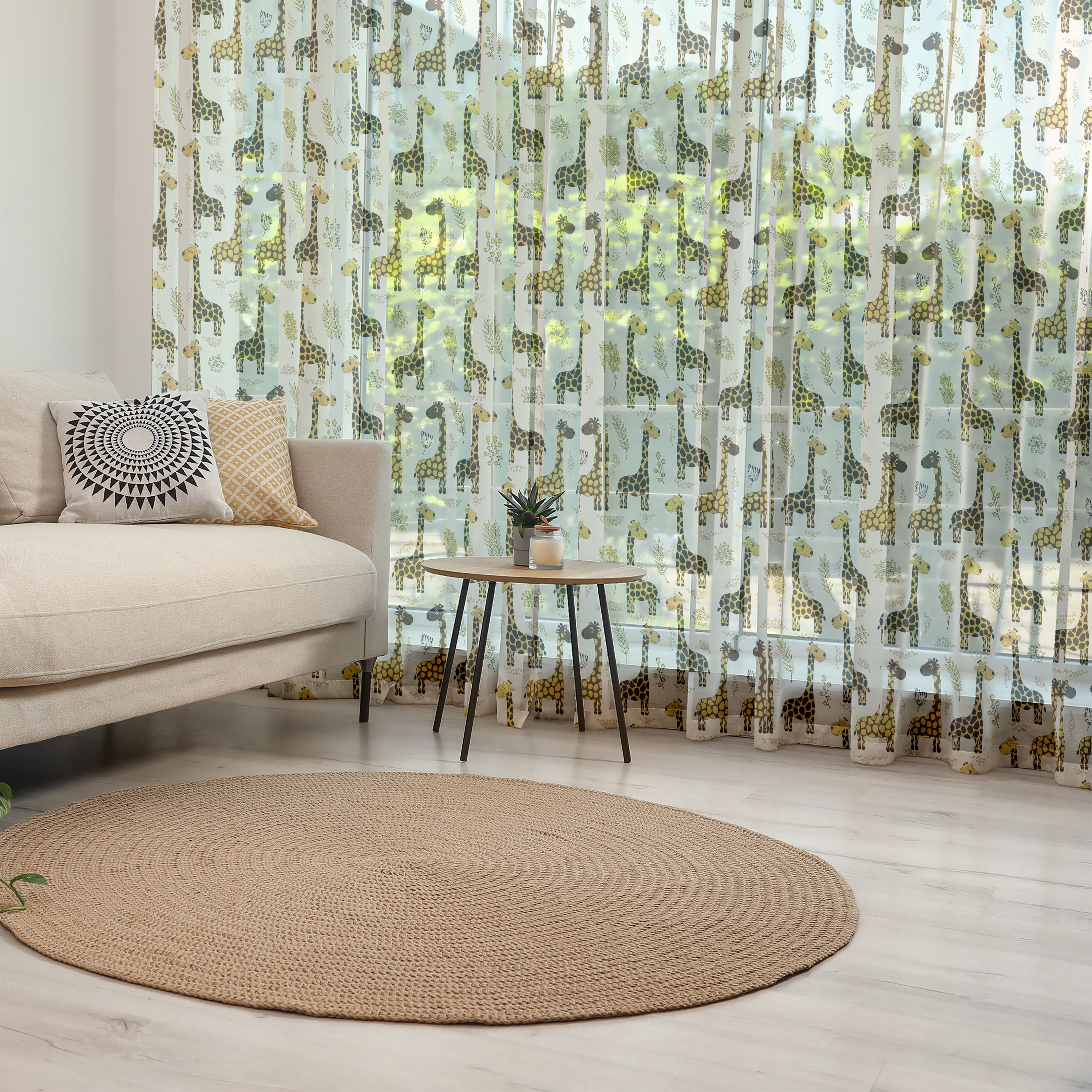 Giraffe Tulle Curtains with Rod Pocket, Exotic Jungle Mammals Pattern ...
