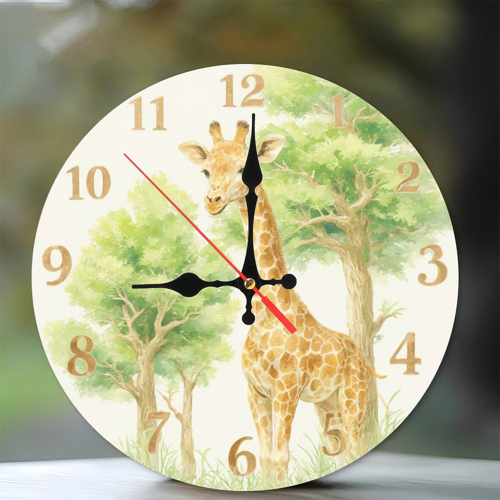 Giraffe Wall Clock Adventure Animal Home Decor 10-Inch Silent Wooden ...
