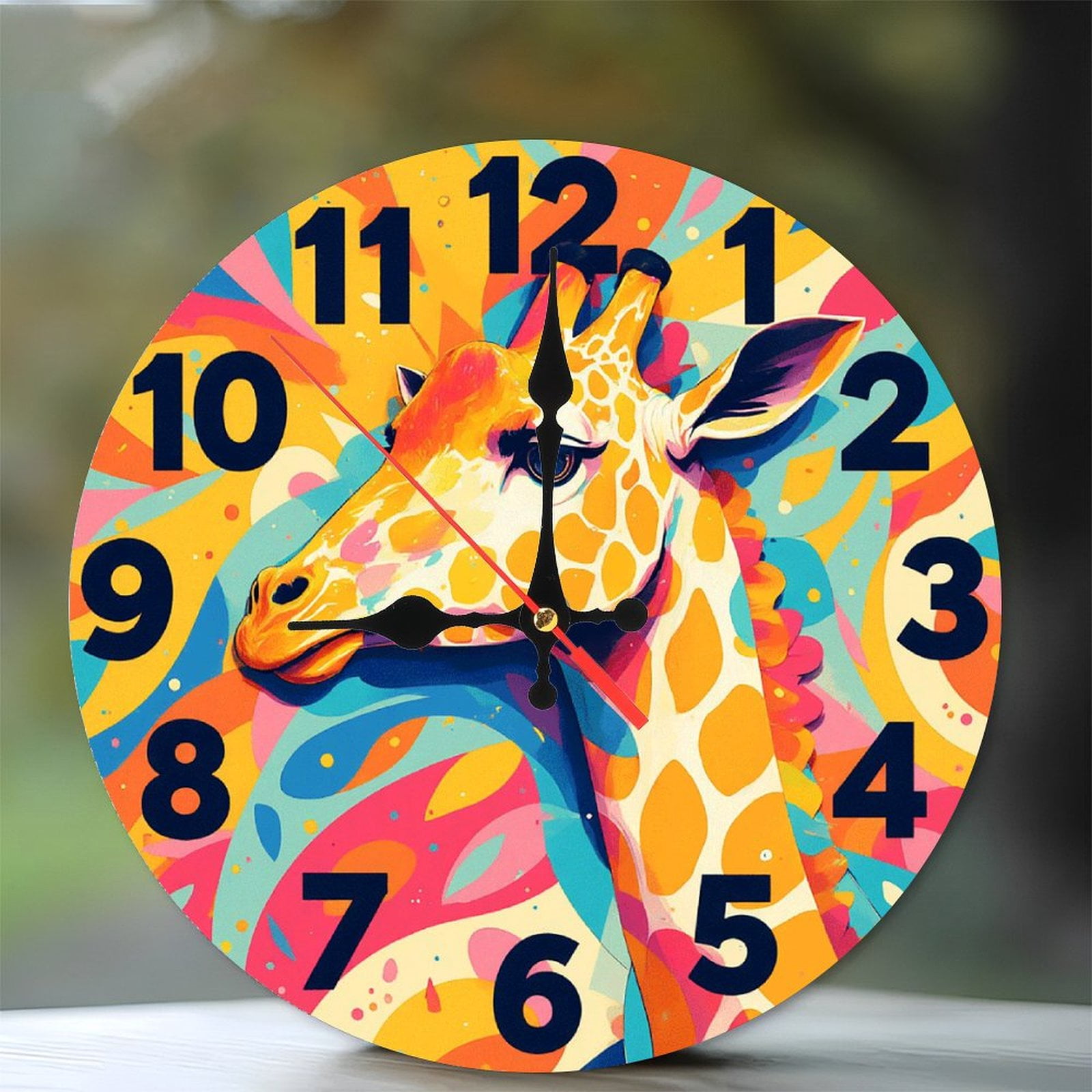Giraffe Wall Clock Colorful Artistic Design Home Decor 10-Inch Silent ...