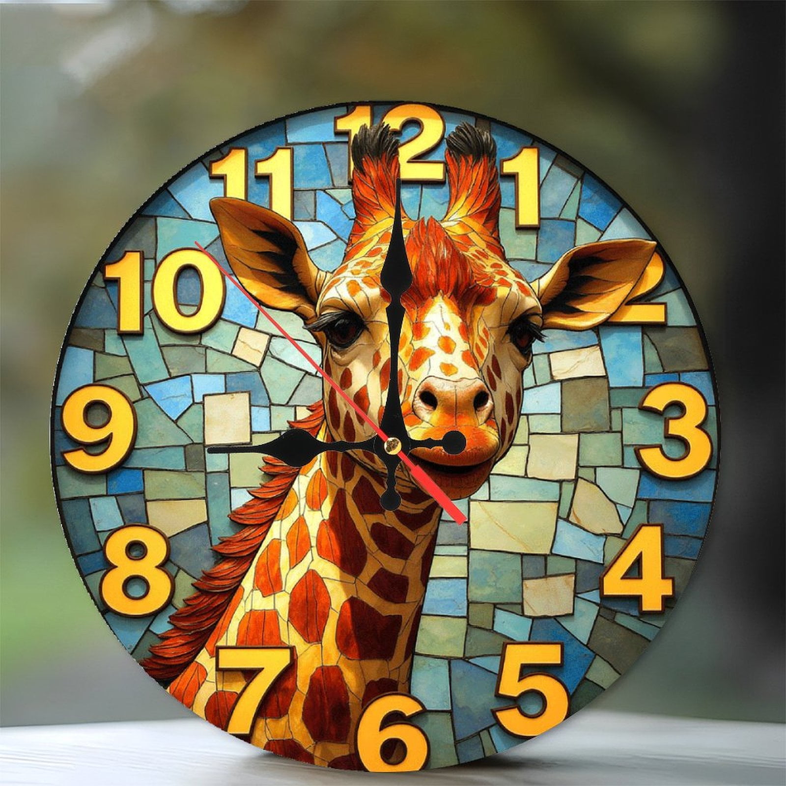 Giraffe Wall Clock Colorful Decorative Home Art 10-Inch Silent Wooden ...