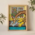 Giraffe Washing Dishes Art Colorful Kitchen Illustration, Stretched ...