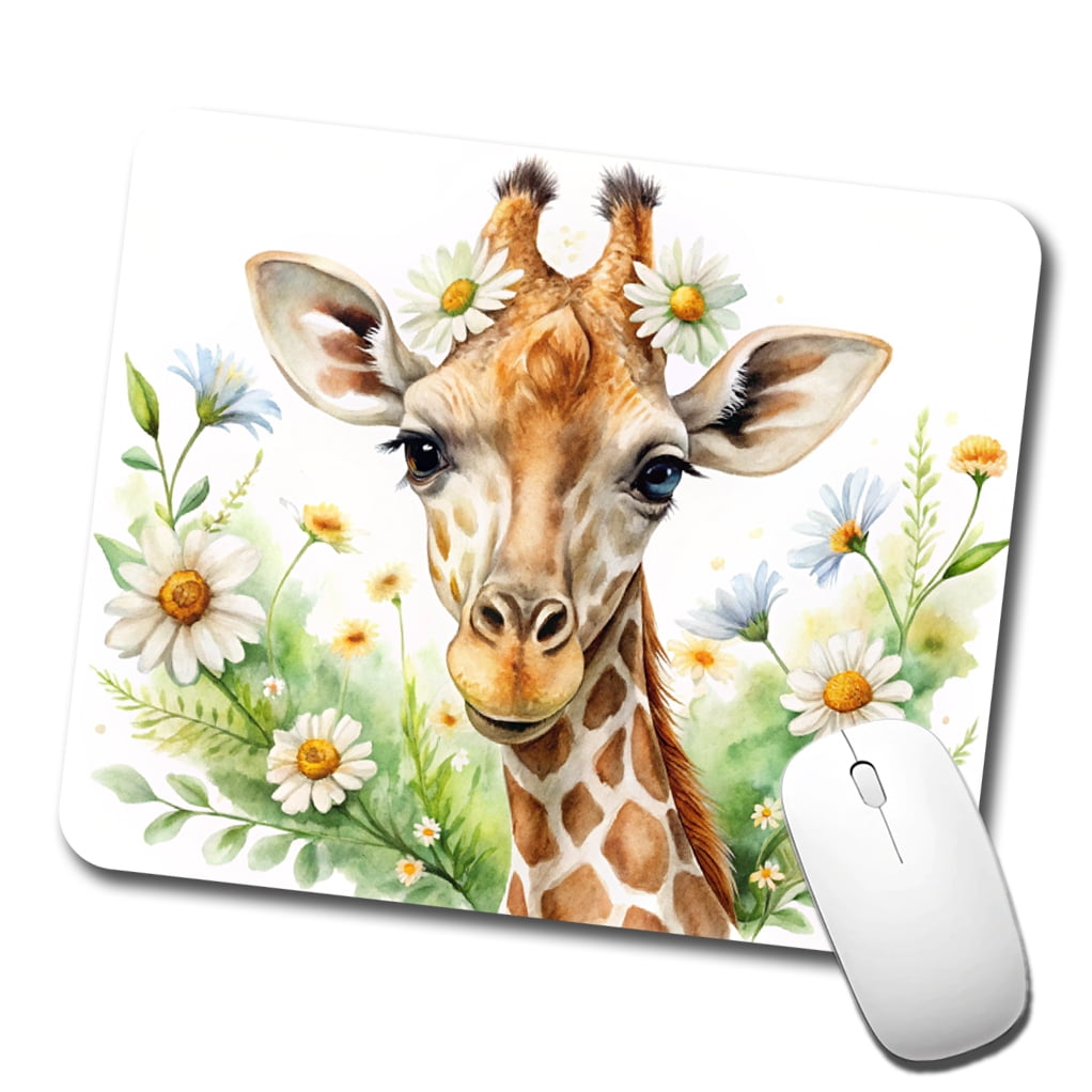 Giraffe Watercolor Design With Daisies Mouse Pad Low Profile Gaming Mat ...