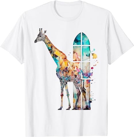 Giraffe Window Colourful Animal Print Art Polygon Giraffe T-Shirt ...