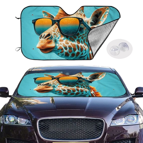 Giraffe With Sunglasses Sunny Day Cool Windshield Sunshade Sun Shade ...