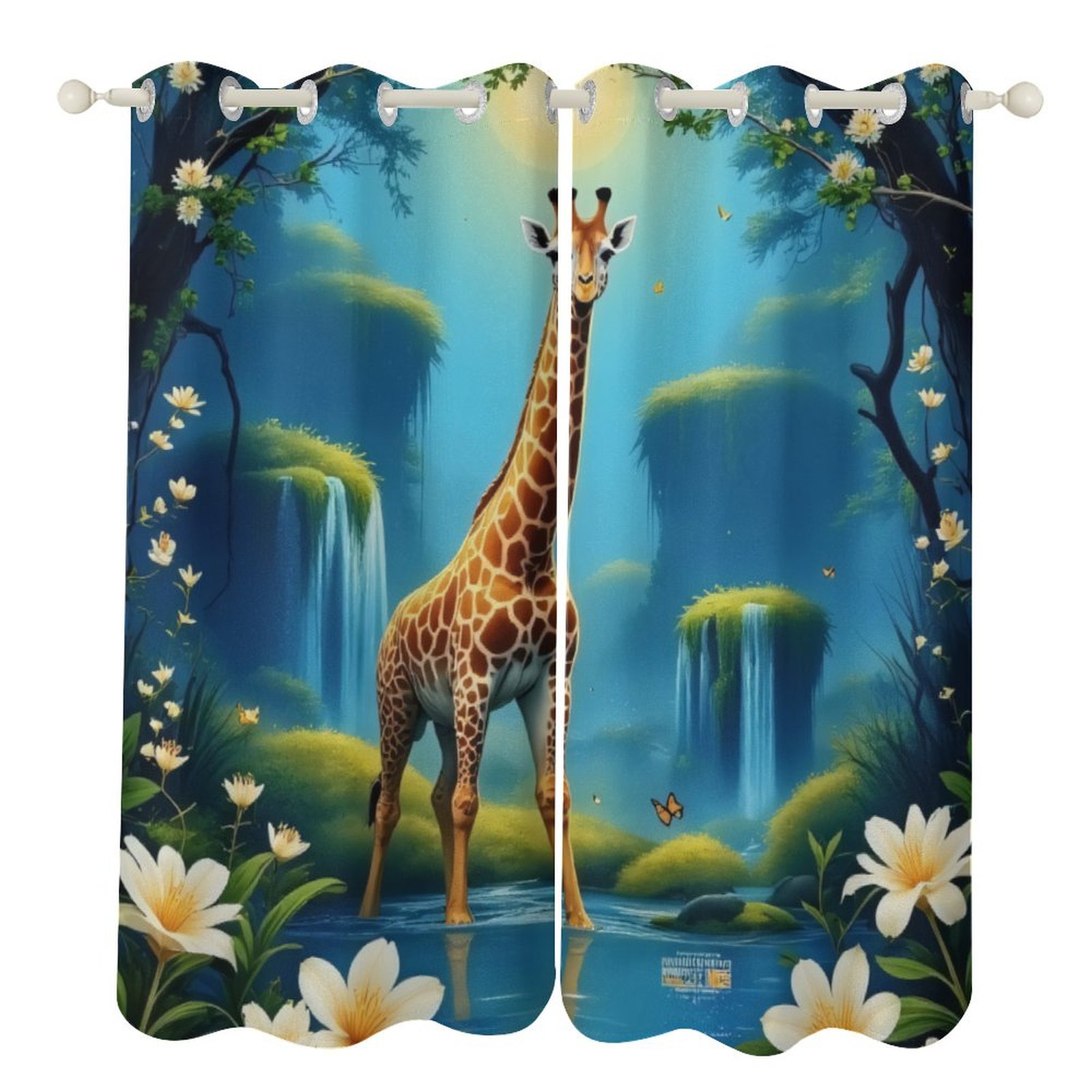 Giraffe in Fantasy Forest 2 Panels 3D Printing Pattern Curtain for ...