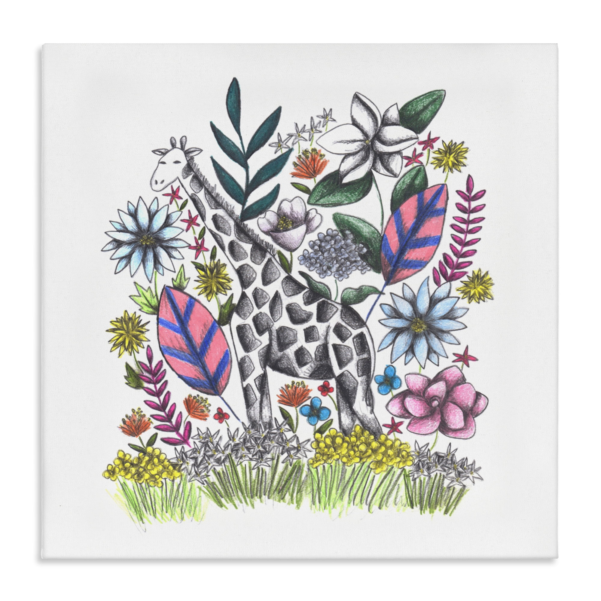 Giraffe in Midst of Flowers Canvas Wall Art, design by Cecilia Battaini ...