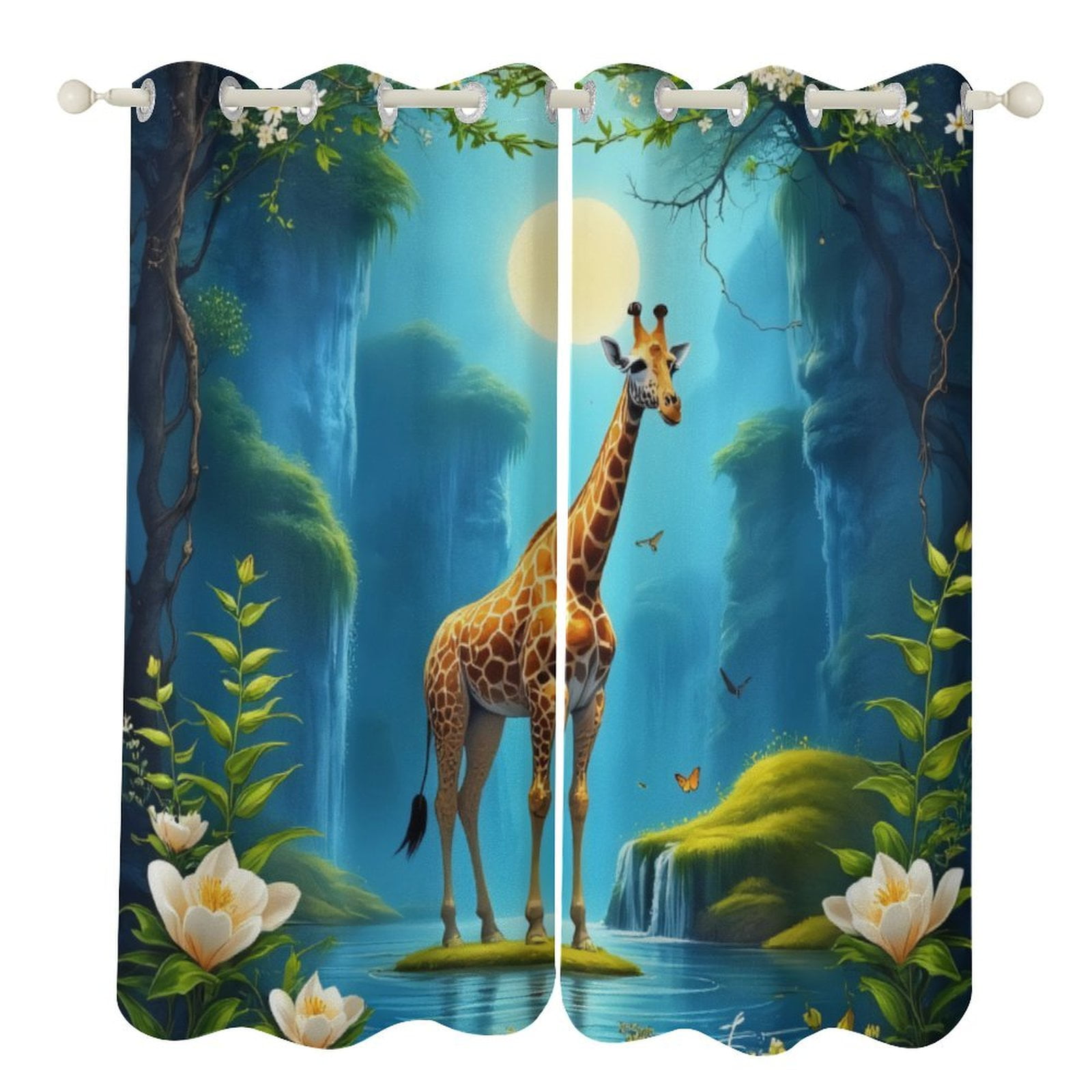Giraffe in Moonlit Jungle Blackout Window Curtains for Bedroom Living ...