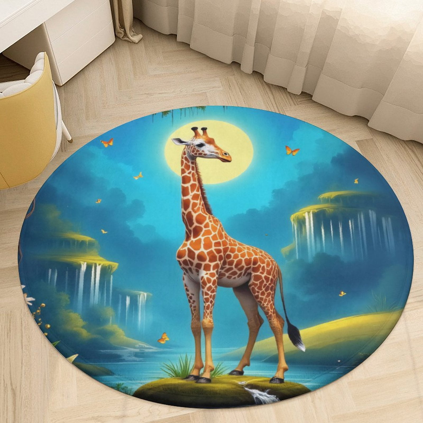Giraffe in Moonlit Jungle Round Area Rugs for Bedroom Living Room, 6FT Soft Indoor Circle ...