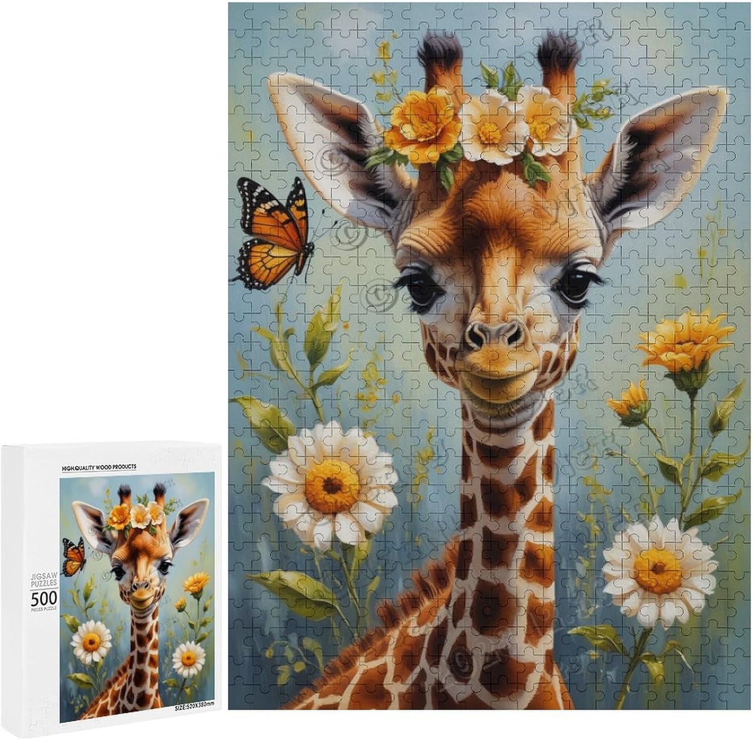 Giraffe with Flower Oil Painting 500-Piece Jigsaw Puzzle for Adults ...